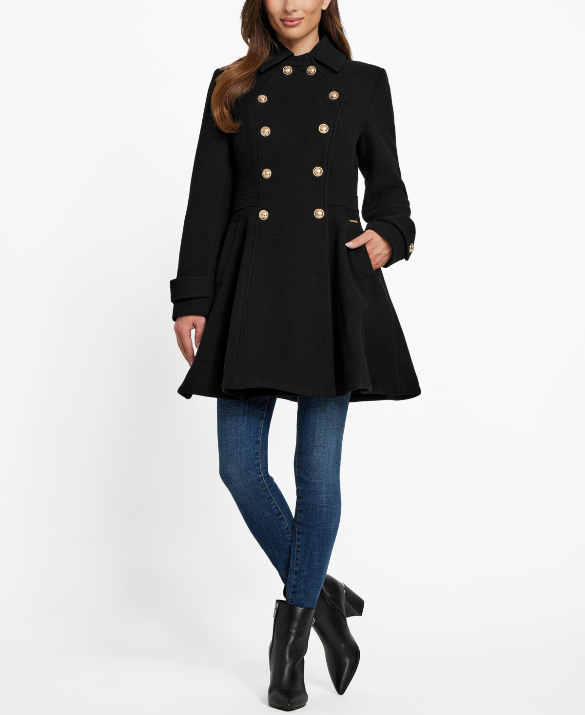 Click here for Guess Womens Double-Breasted Skirted Coat - Black prices