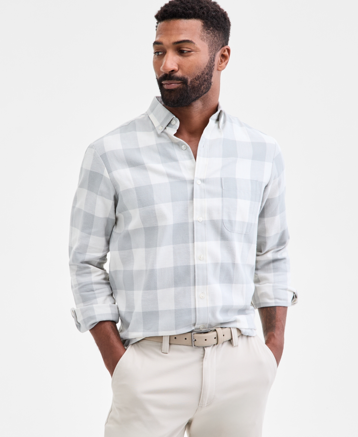 Click here for Club Room Mens Fabula Long-Sleeve Cotton Plaid Fla... prices
