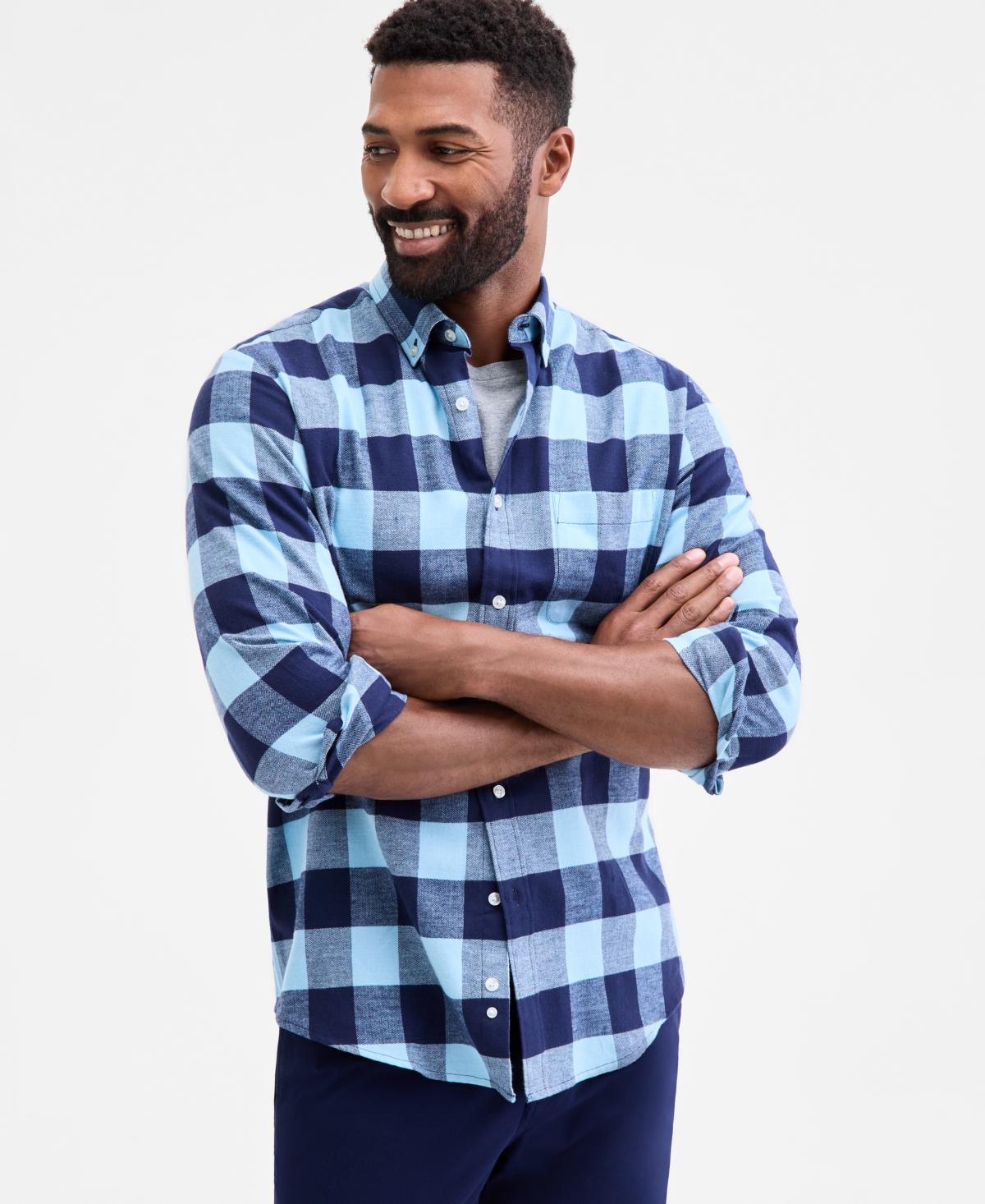 Click here for Club Room Mens Fabula Long-Sleeve Cotton Plaid Fla... prices