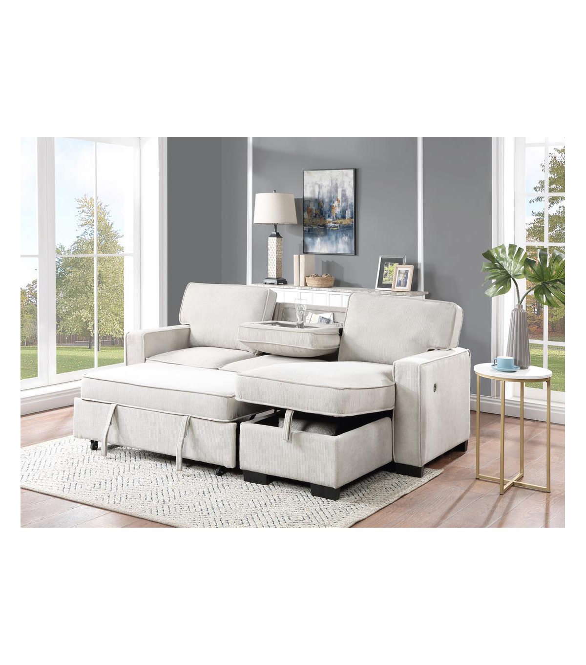 Click here for Homlux 86.5W Beige Fabric Reversible Sleeper Secti... prices