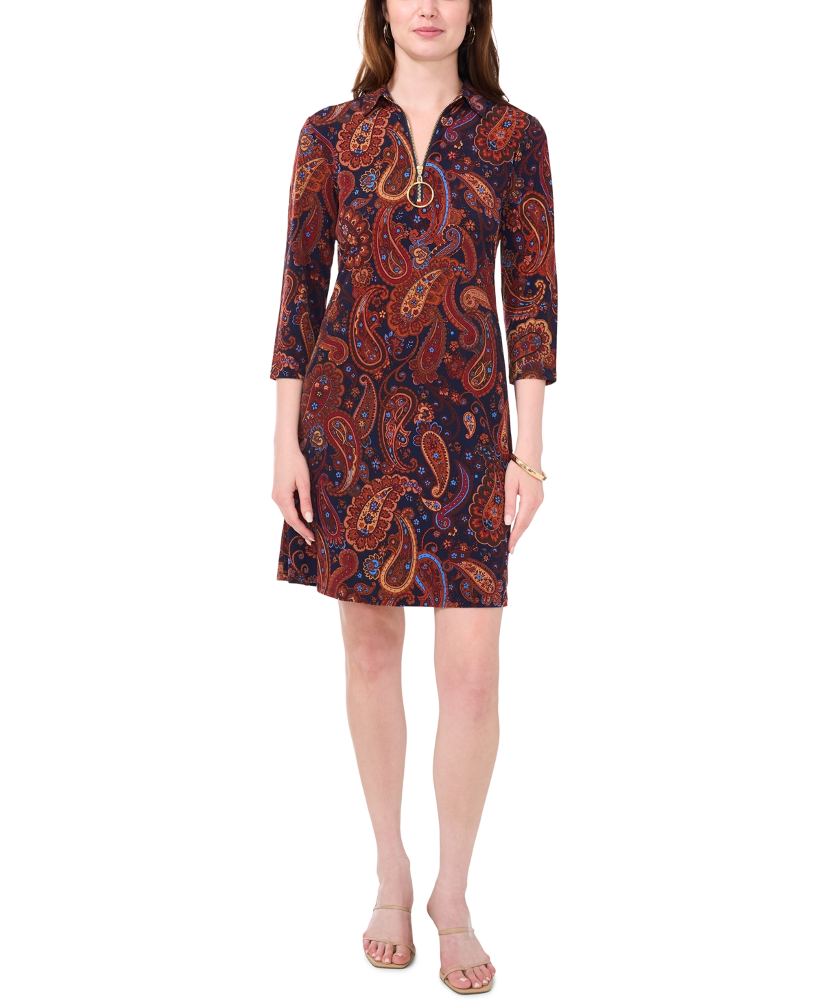 Click here for Msk Petite Collared 3/4-Sleeve Jersey Shift Dress... prices