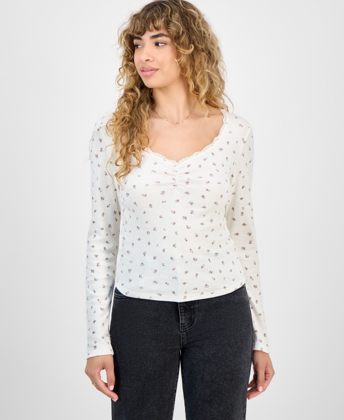 Click here for Hippie Rose Juniors Lace-Trim Gathered-Bust Top -... prices