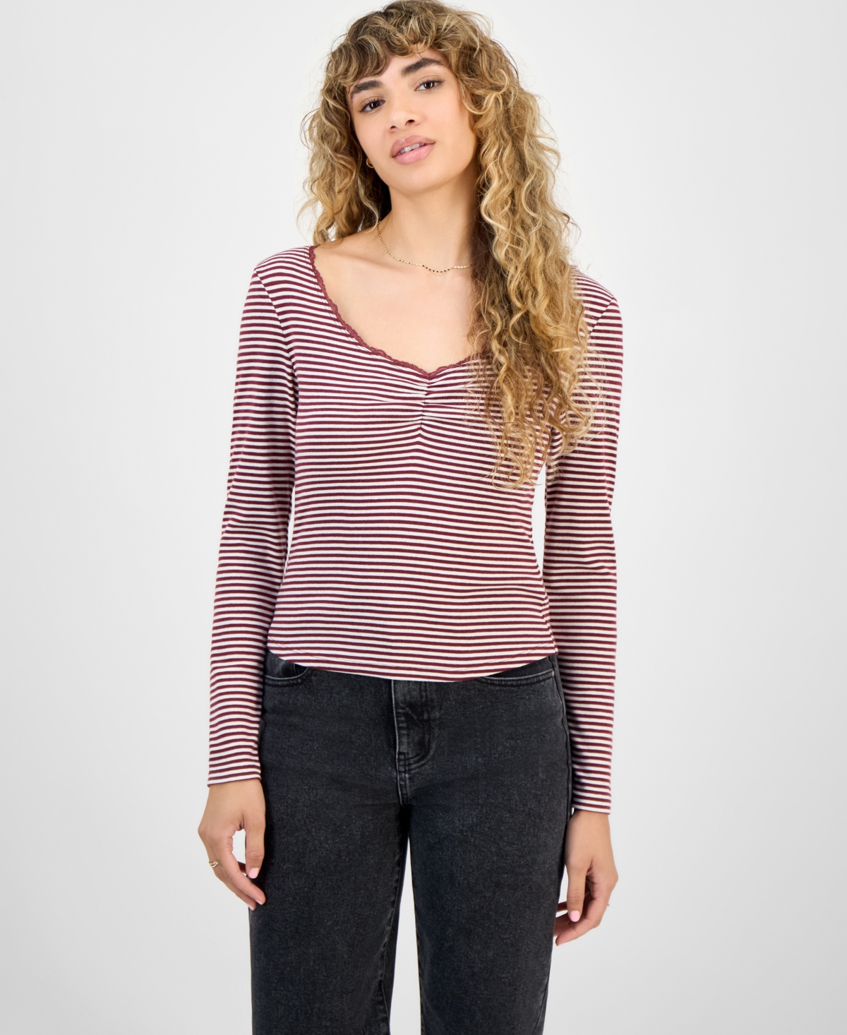 Click here for Hippie Rose Juniors Lace-Trim Gathered-Bust Top -... prices