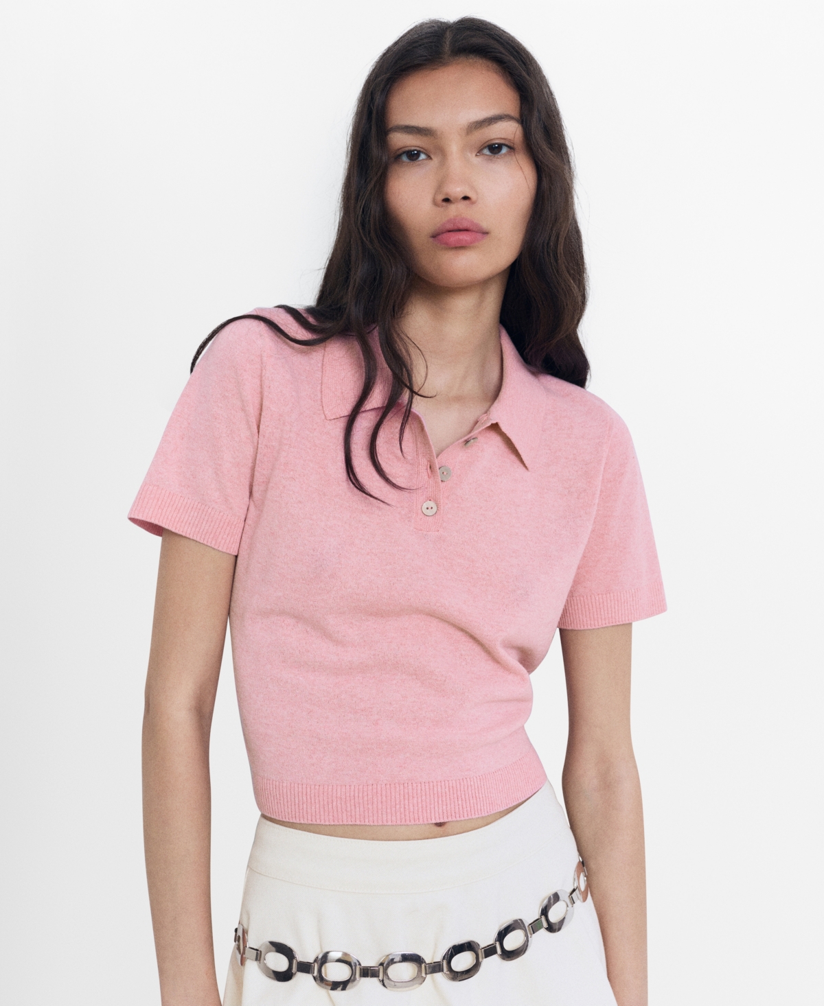 Click here for Mango Womens Knitted Polo Neck Sweater - Pastel Pi... prices