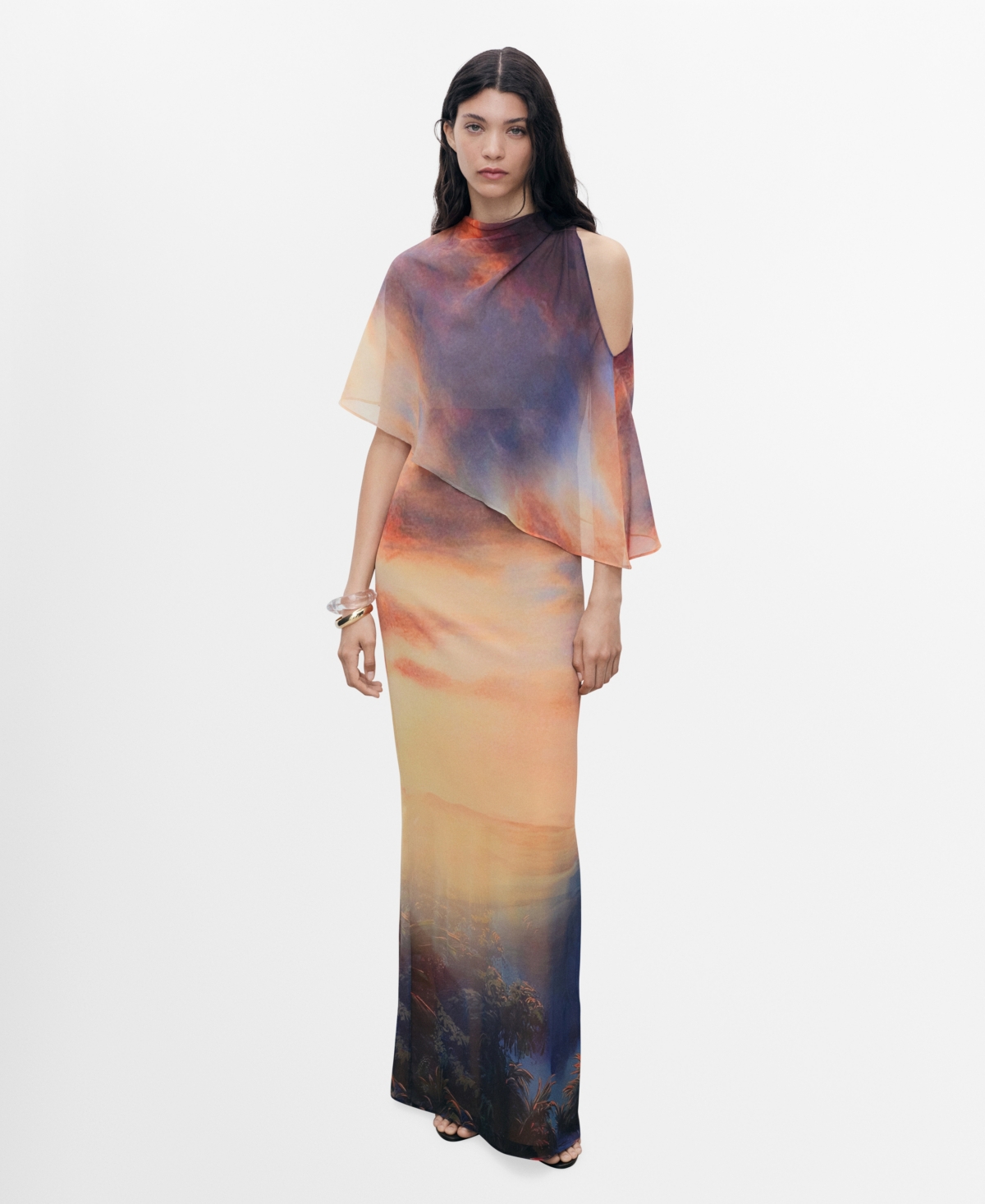 Click here for Mango Womens Asymmetrical Layer Printed Dress - Or... prices