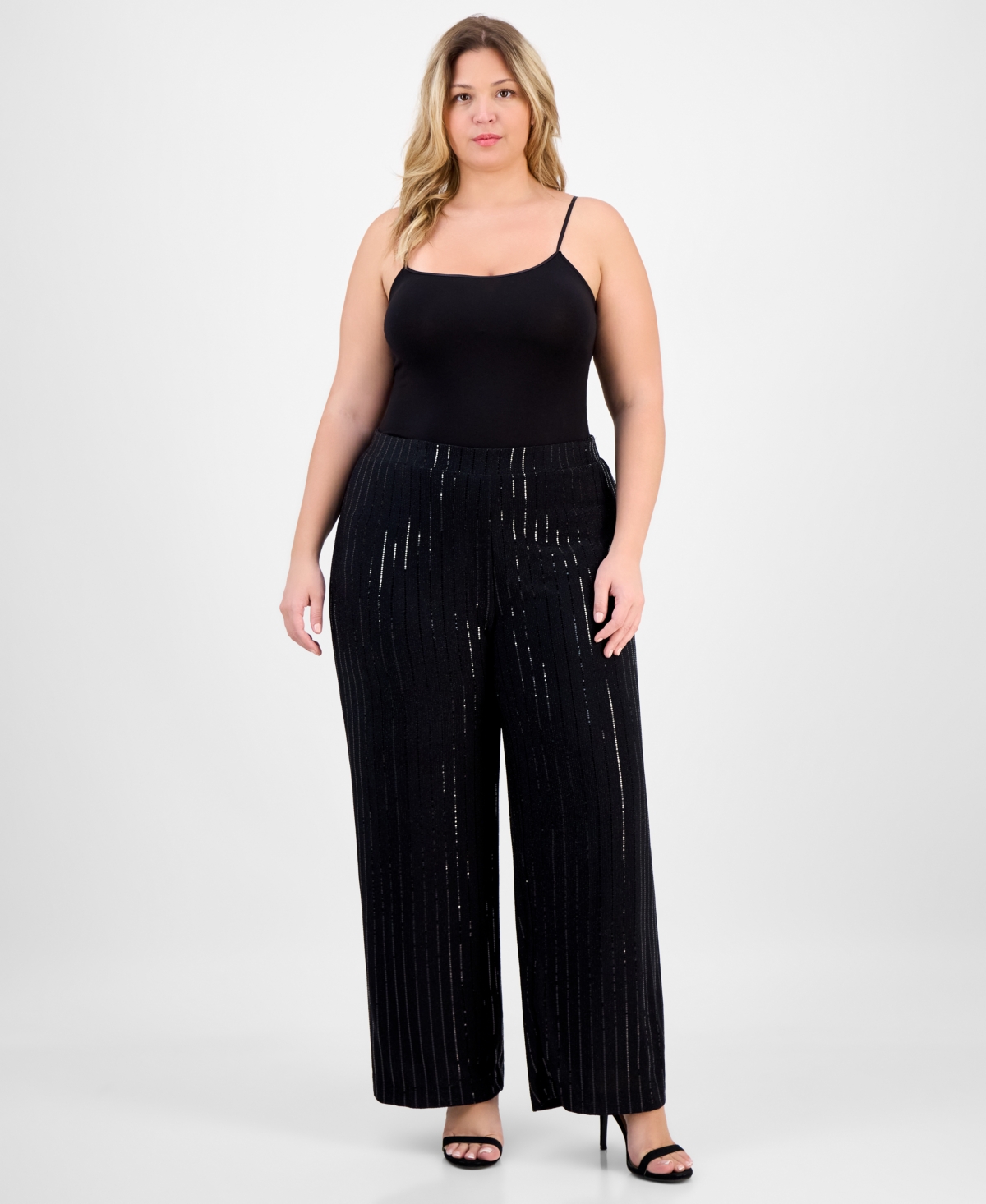 Click here for Anne Klein Plus Size Sequin Pinstripe High-Rise Wi... prices