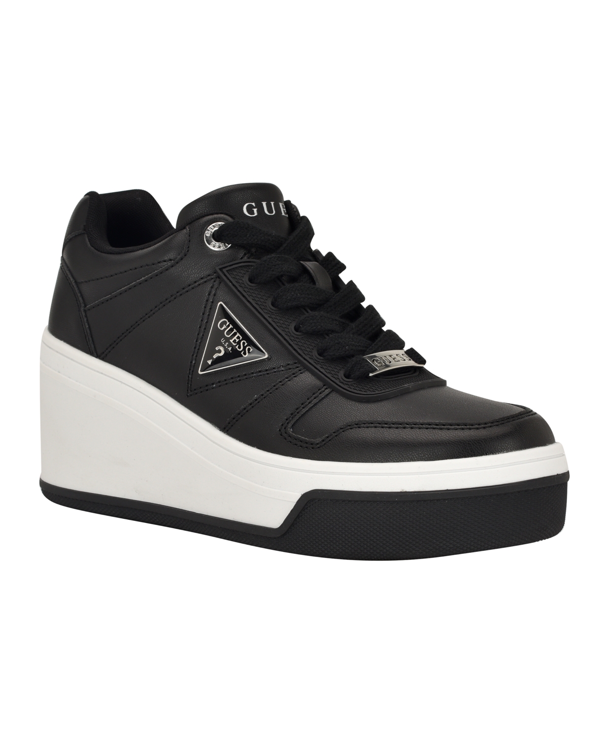 Click here for Guess Womens Rozinn Lace-Up Wedge Sneakers - Black prices