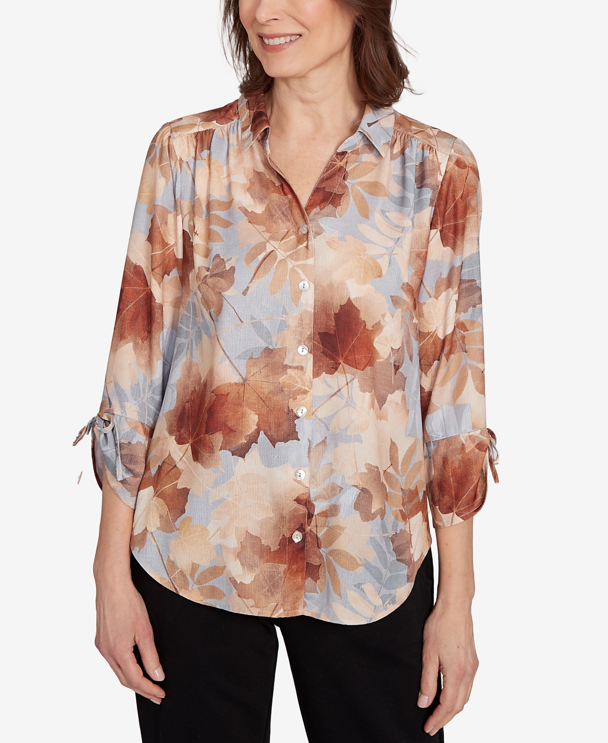 Click here for Alfred Dunner Petite Textured Leaf Top - Tan Neutr... prices