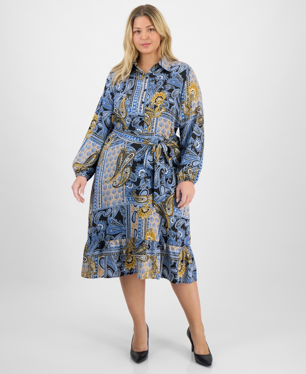 Click here for Jones New York Plus Size Paisley Tie-Waist Tiered... prices
