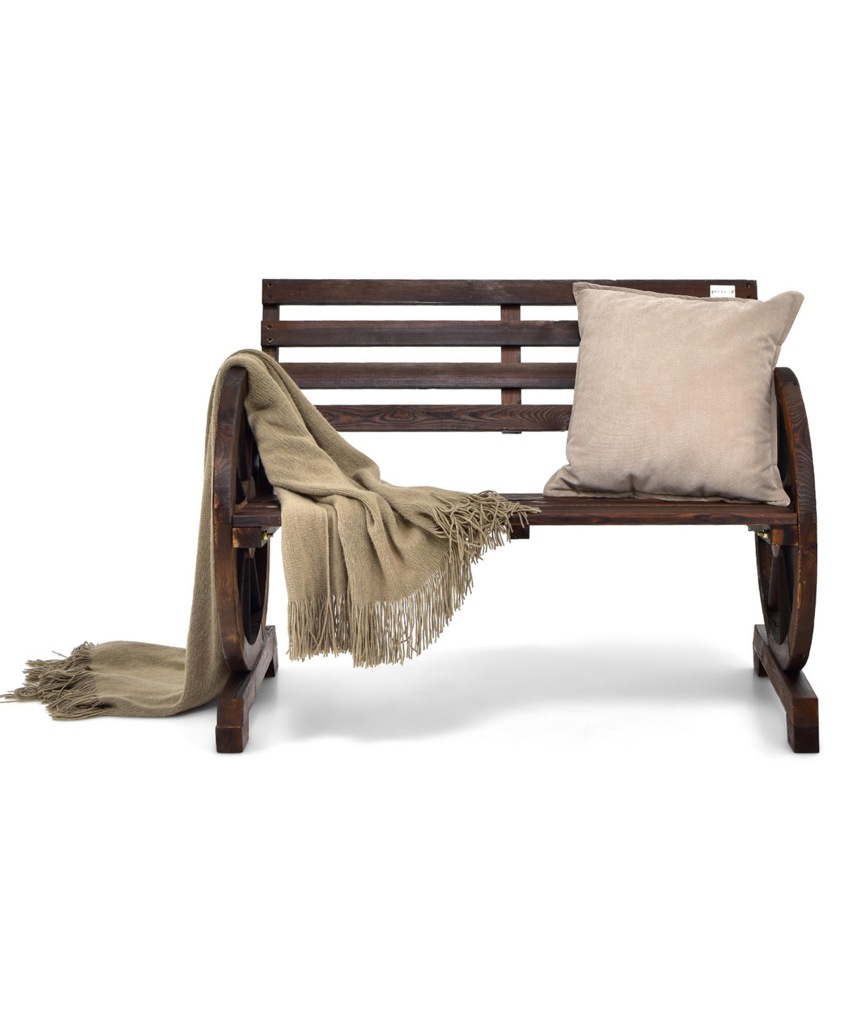 Click here for Gymax Patio Wagon Wheel Bench Outdoor Garden Woode... prices
