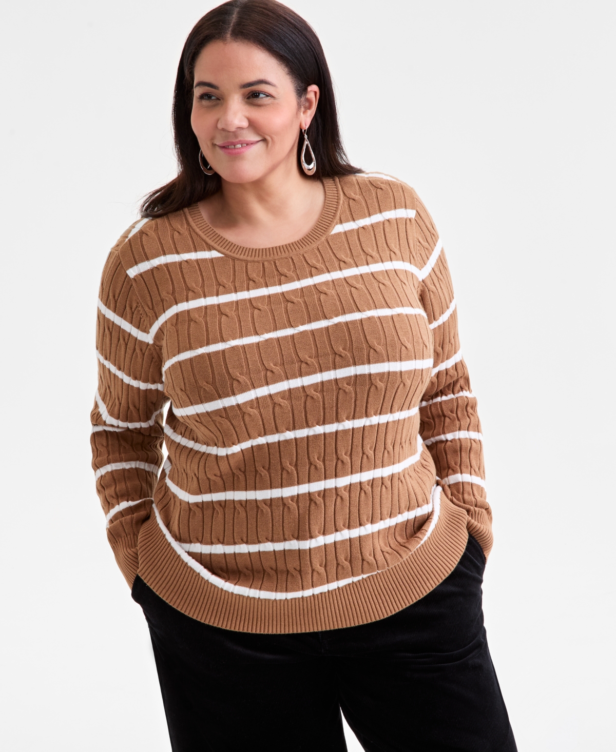 Click here for Style & Co Plus Size Cotton Cable-Knit Crewneck St... prices