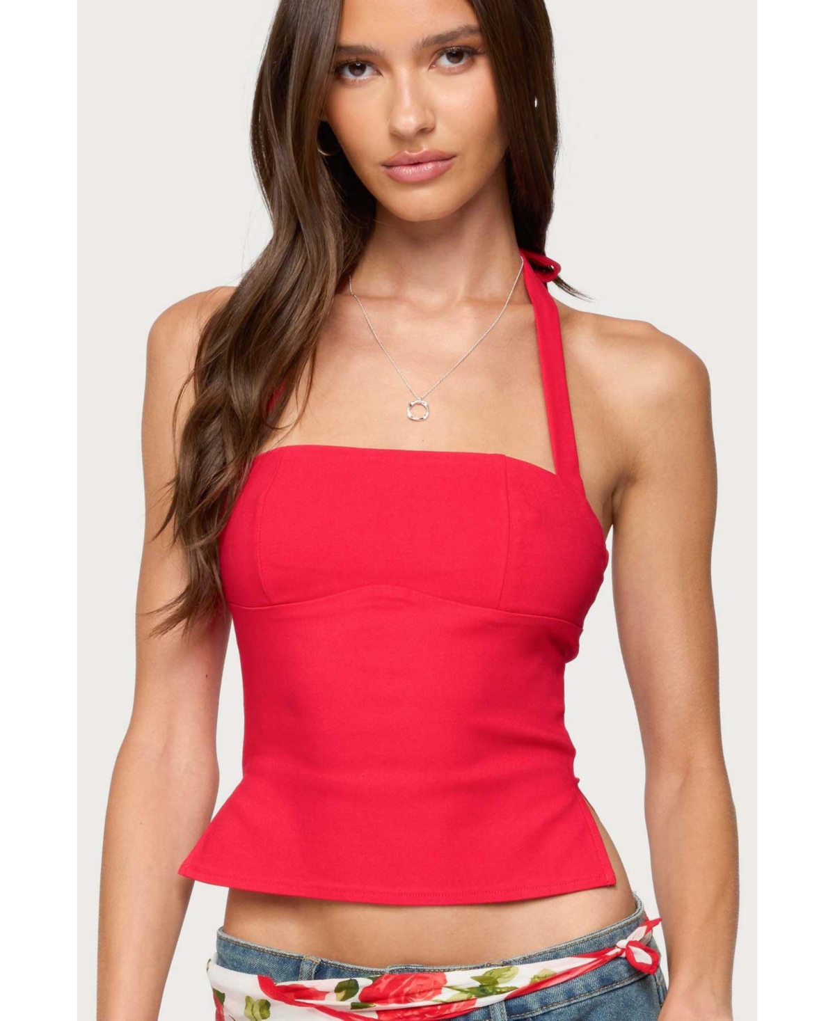 Edikted Womens Dara Halter Top - Red