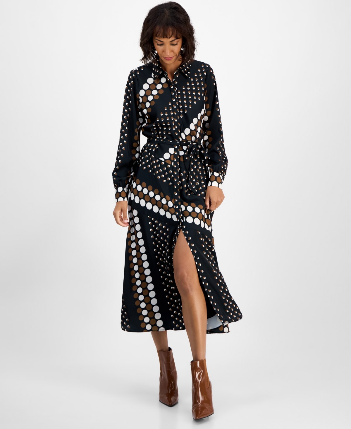 Click here for T Tahari Womens Collared Tie-Waist Shirtdress - Wa... prices