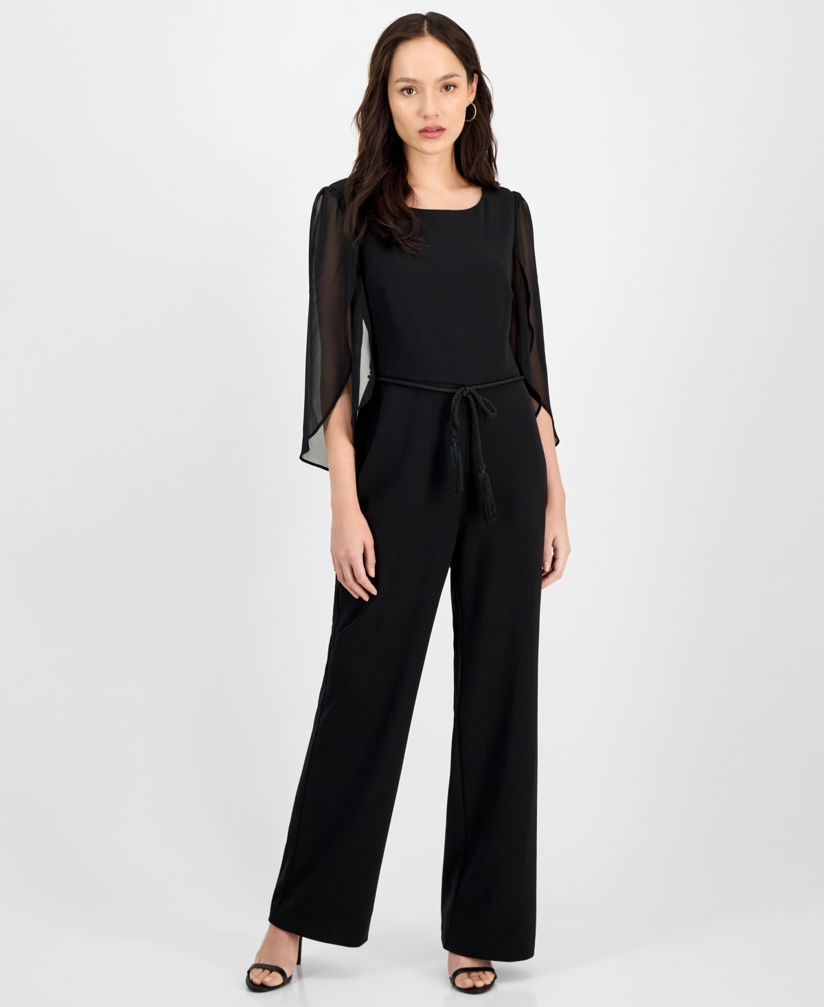 Click here for Connected Petite Bell-Sleeve Tassel-Belt Wide-Leg... prices