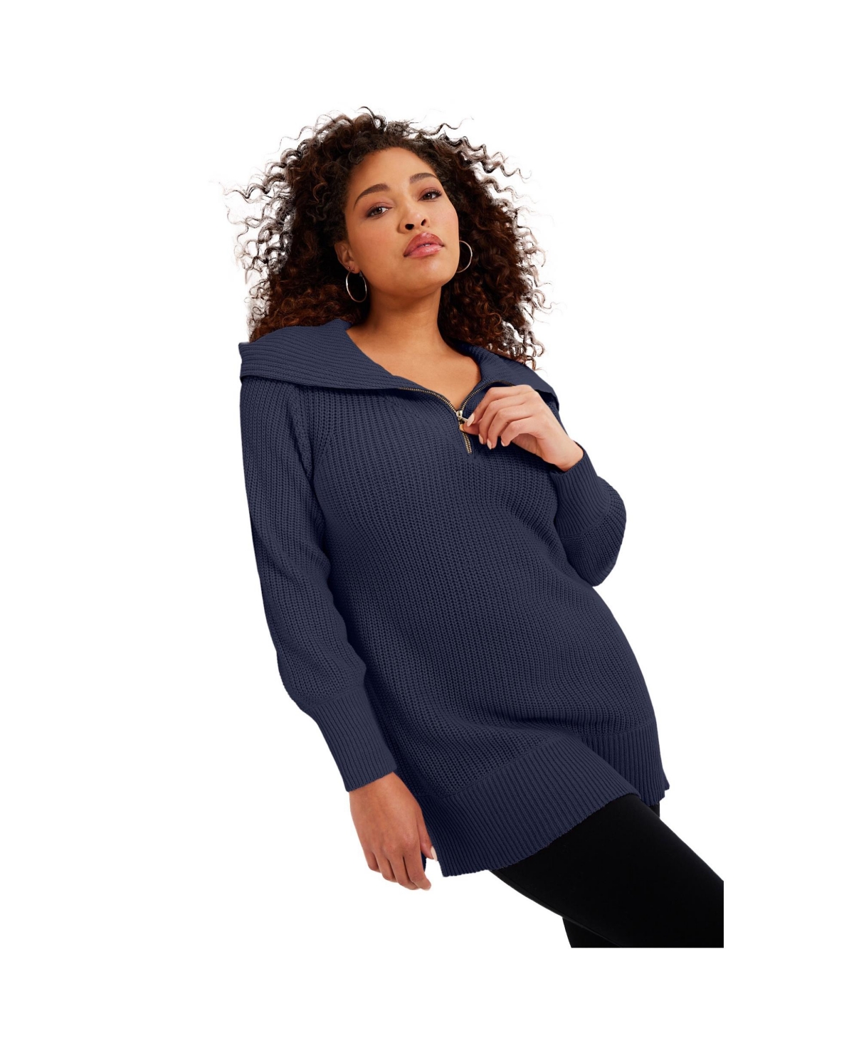 Click here for June + Vie Womens Plus Size Half-Zip Sweater - Nav... prices