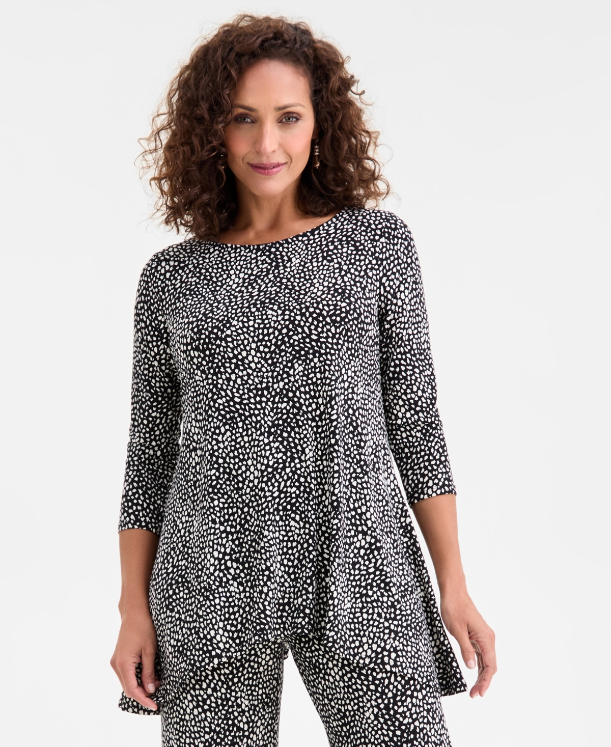 Click here for Jm Collection Womens Printed 3/4-Sleeve Swing Knit... prices