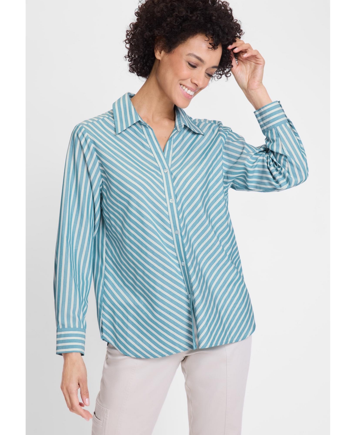 Click here for Olsen Womens Chevron Striped Shirt - Light teal prices