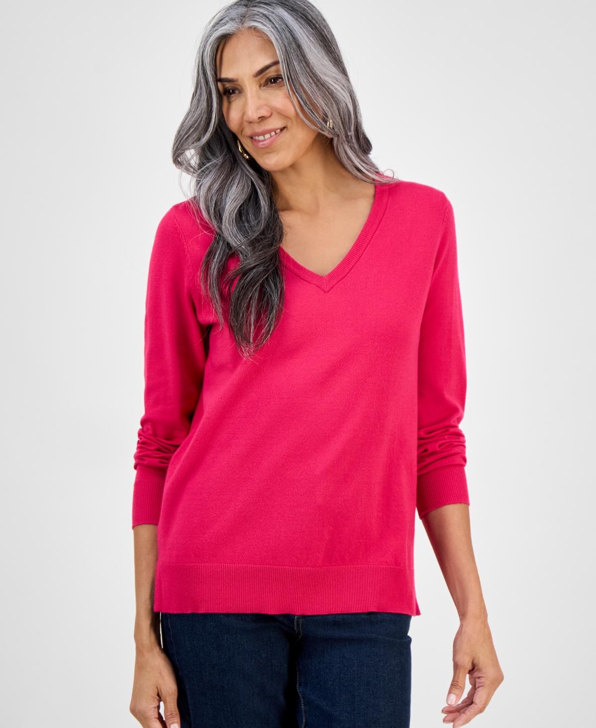 Click here for Style & Co Womens V-Neck Long-Sleeve Sweater  Crea... prices