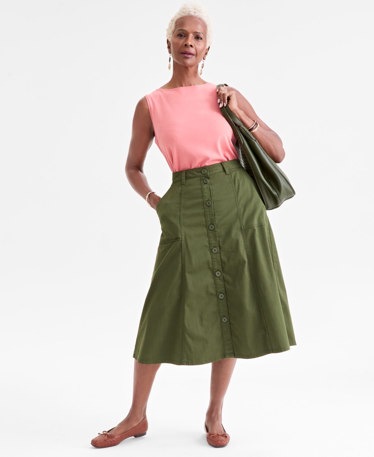 Click here for Style & Co Womens Mid-Rise Utility Midi Skirt  Mac... prices