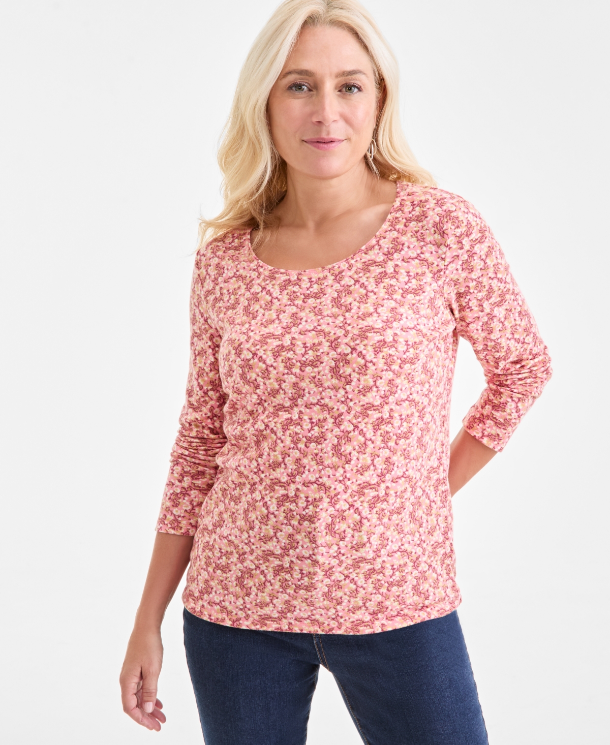 Click here for Style & Co Womens Printed Long-Sleeve Scoop-Neck K... prices
