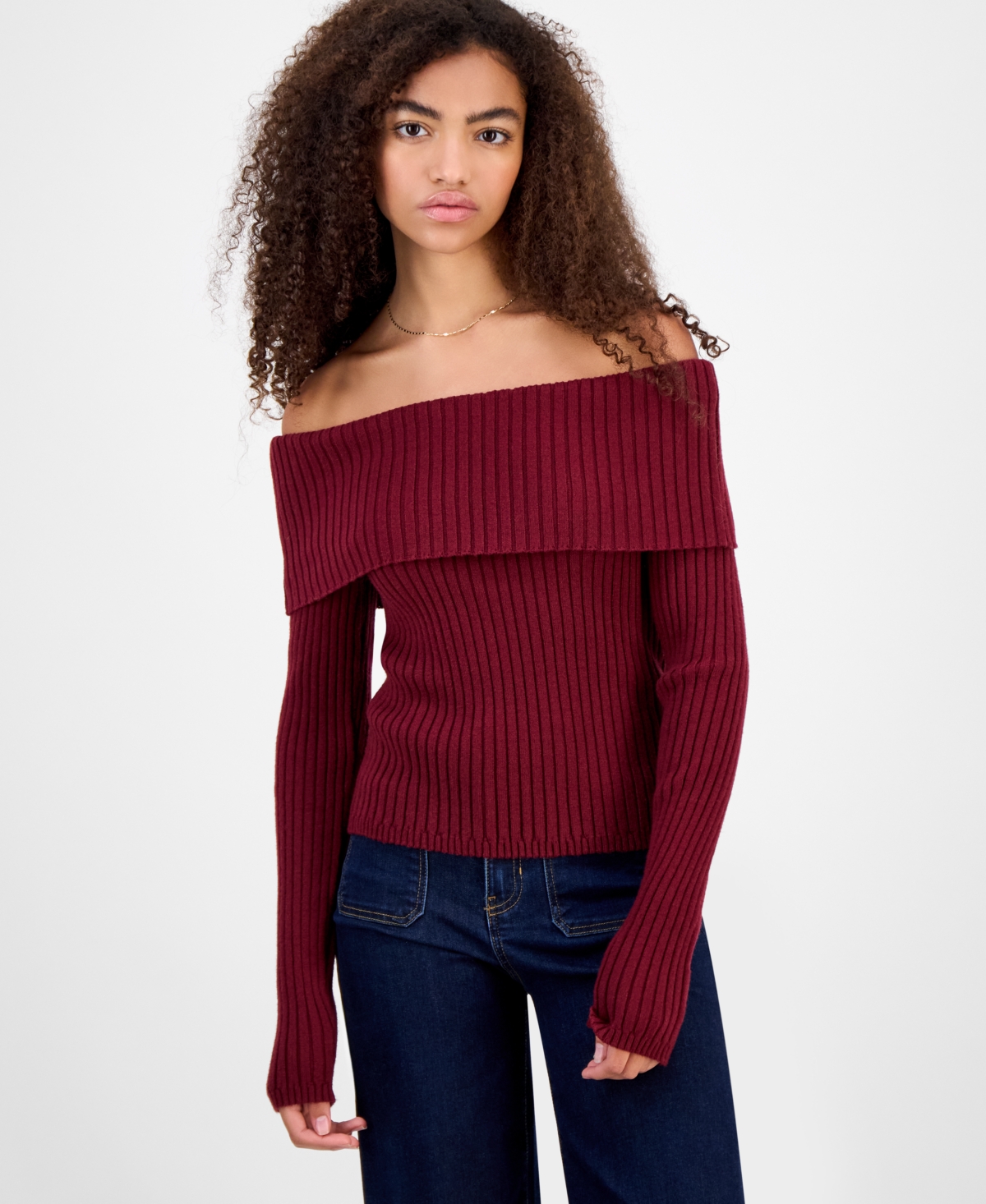 Click here for Madden Girl Juniors Off-The-Shoulder Rib-Knit Swea... prices