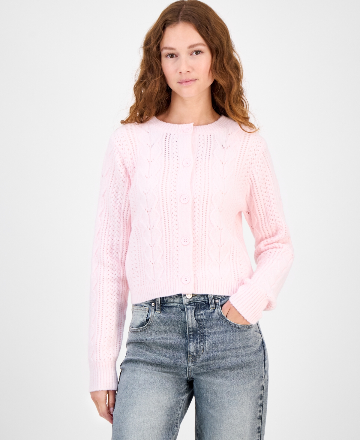 Click here for Hippie Rose Juniors Cable-Knit Button-Front Lady C... prices