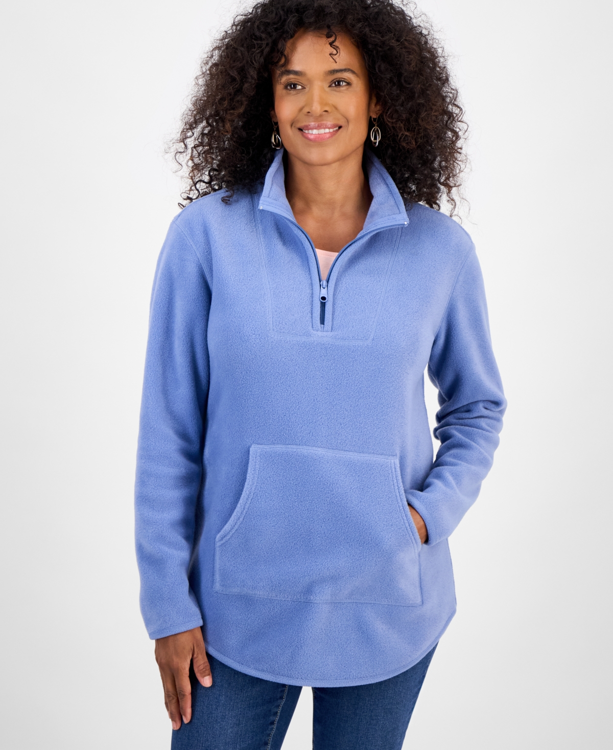 Click here for Style & Co Womens Polar Fleece Quarter-Zip Mock-Ne... prices