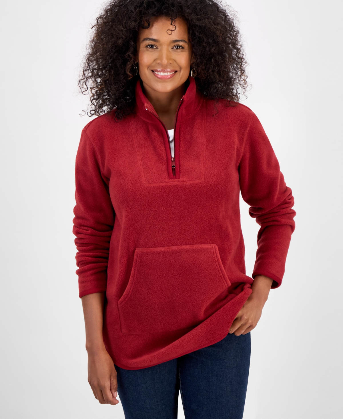 Click here for Style & Co Womens Polar Fleece Quarter-Zip Mock-Ne... prices