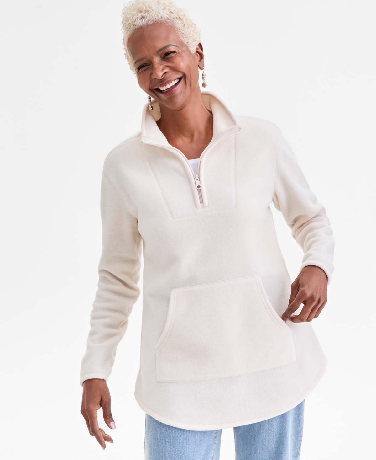 Style & Co Womens Polar Fleece Quarter-Zip Mock-Neck Sweatshirt  Created for Macys - Palomino