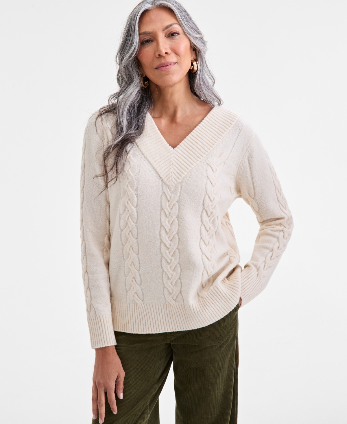 Click here for Style & Co Womens Cable-Knit V-Neck Sweater  Macys... prices