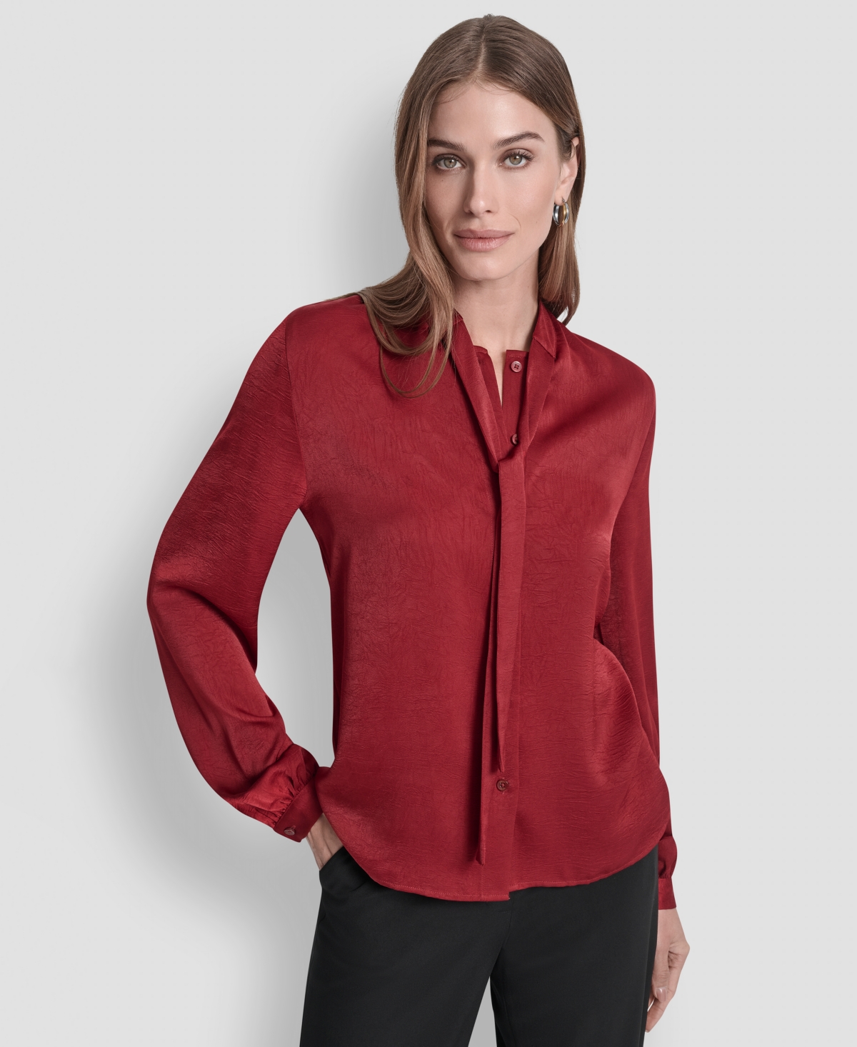 Click here for Dkny Womens Crushed Satin Long Sleeve Blouse - Mer... prices