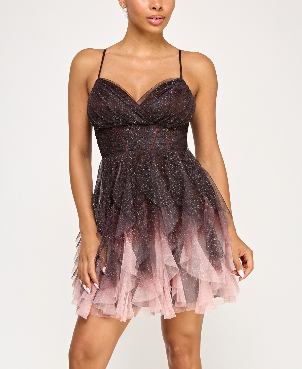 Click here for pear culture Juniors Sweetheart-Neck Ombre Mesh Fi... prices
