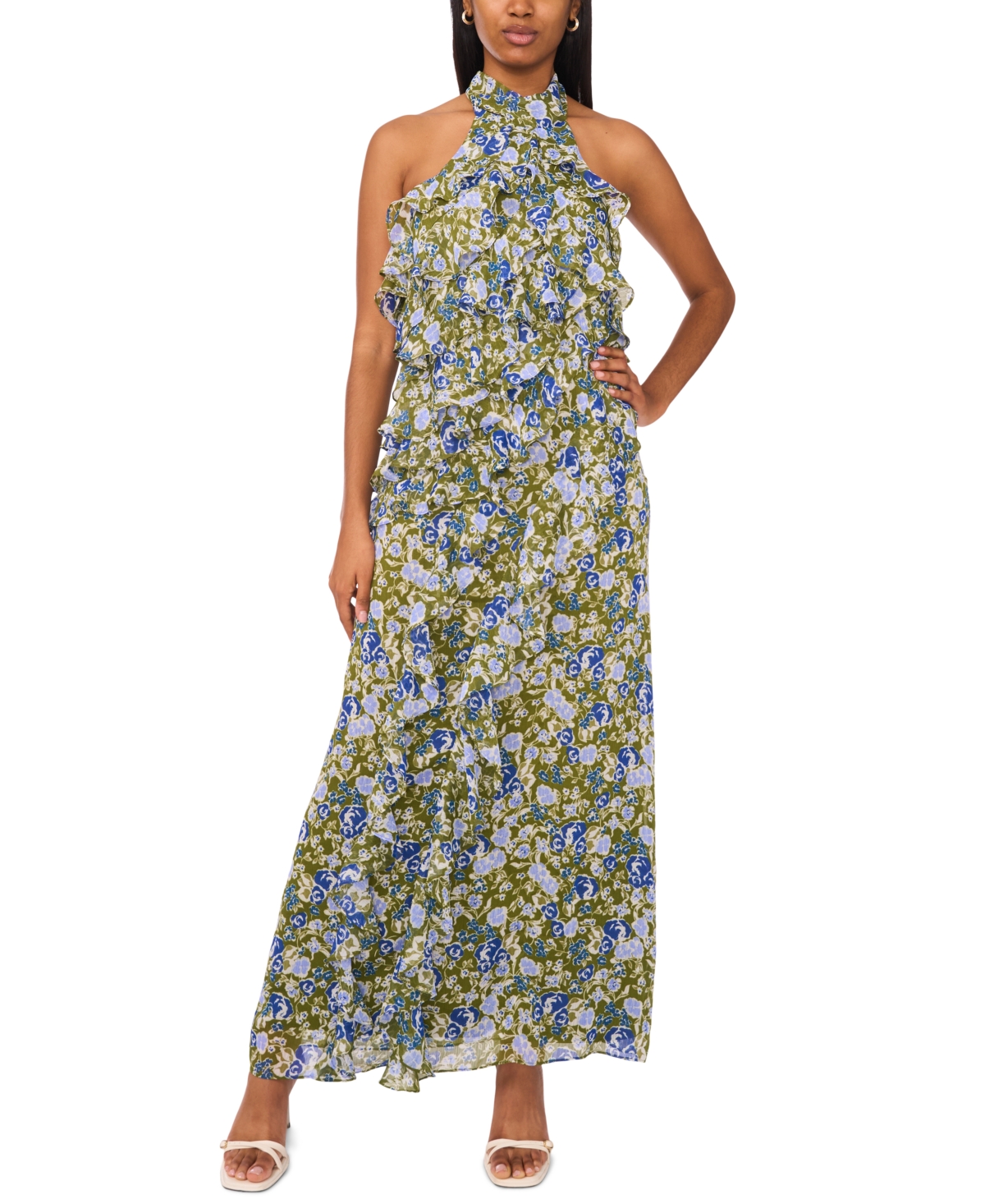 Click here for CeCe Womens Sleeveless Halter-Neck Chiffon Maxi Dr... prices