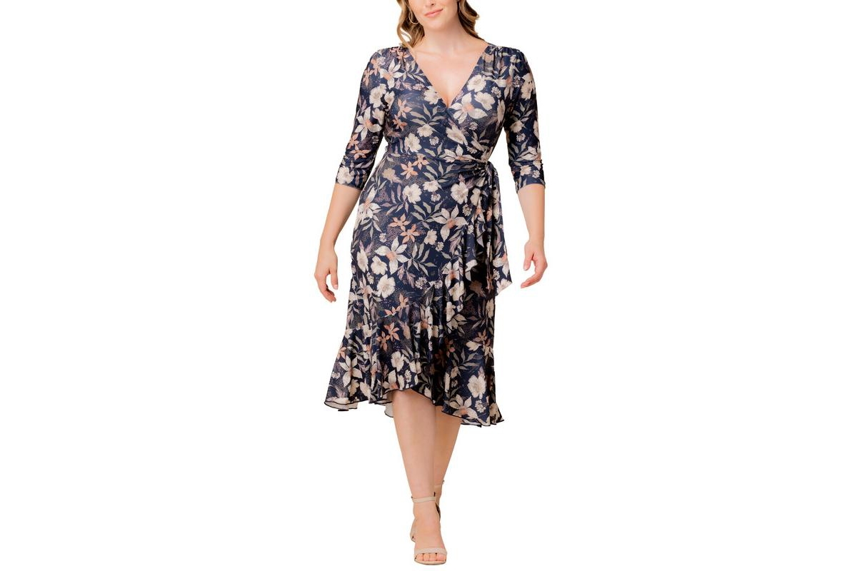 Click here for Kiyonna Plus Size Flirty Flounce Midi Wrap Dress w... prices