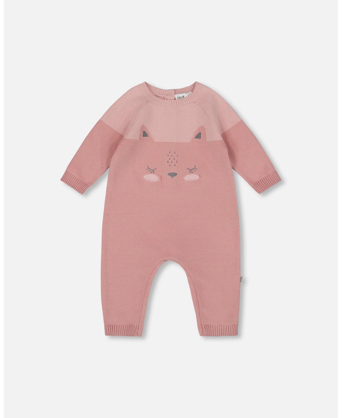 Deux par Deux Baby Girls Knitted Bi-Color Cat Romper Old Pink - Dusty pink