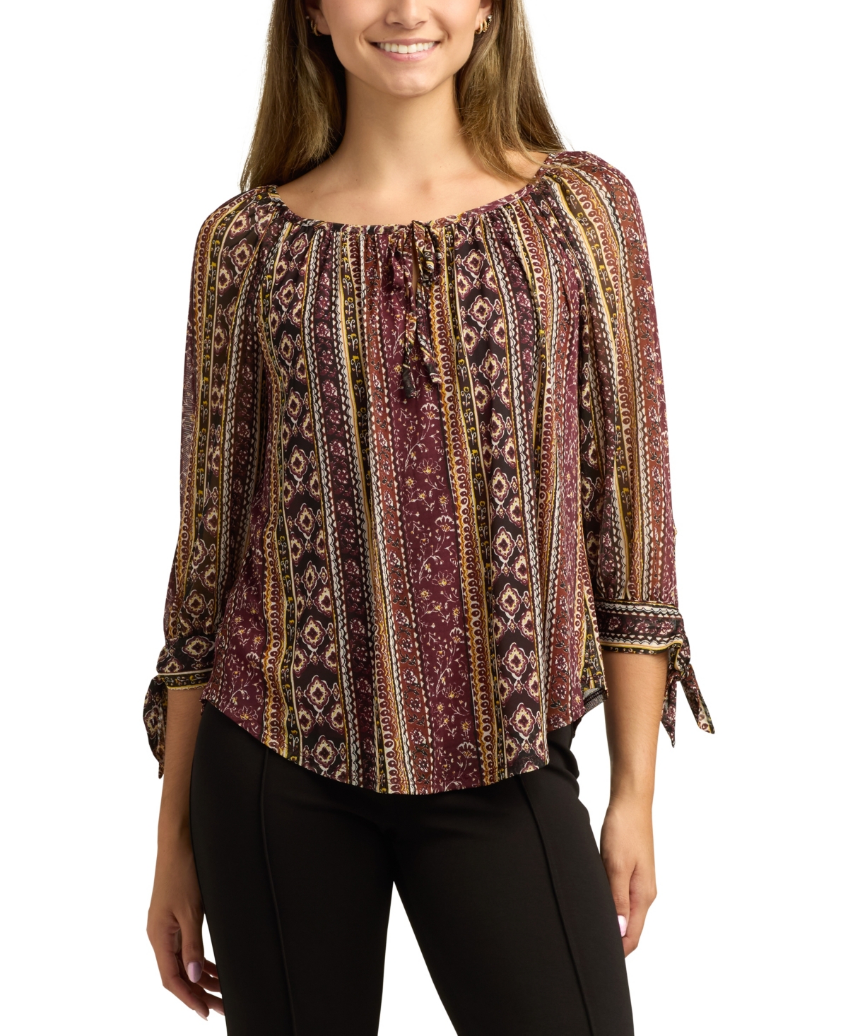 Click here for Bcx Juniors Printed Scoop-Neck 3/4-Sleeve Peasant... prices