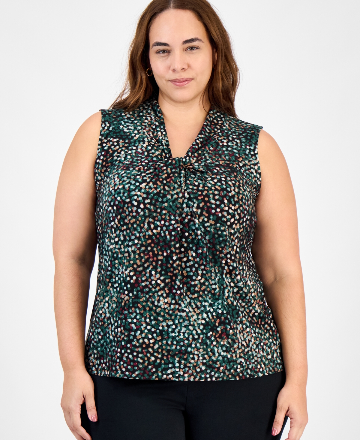 Click here for Kasper Plus Size Printed Twist-Neck Sleeveless Top... prices