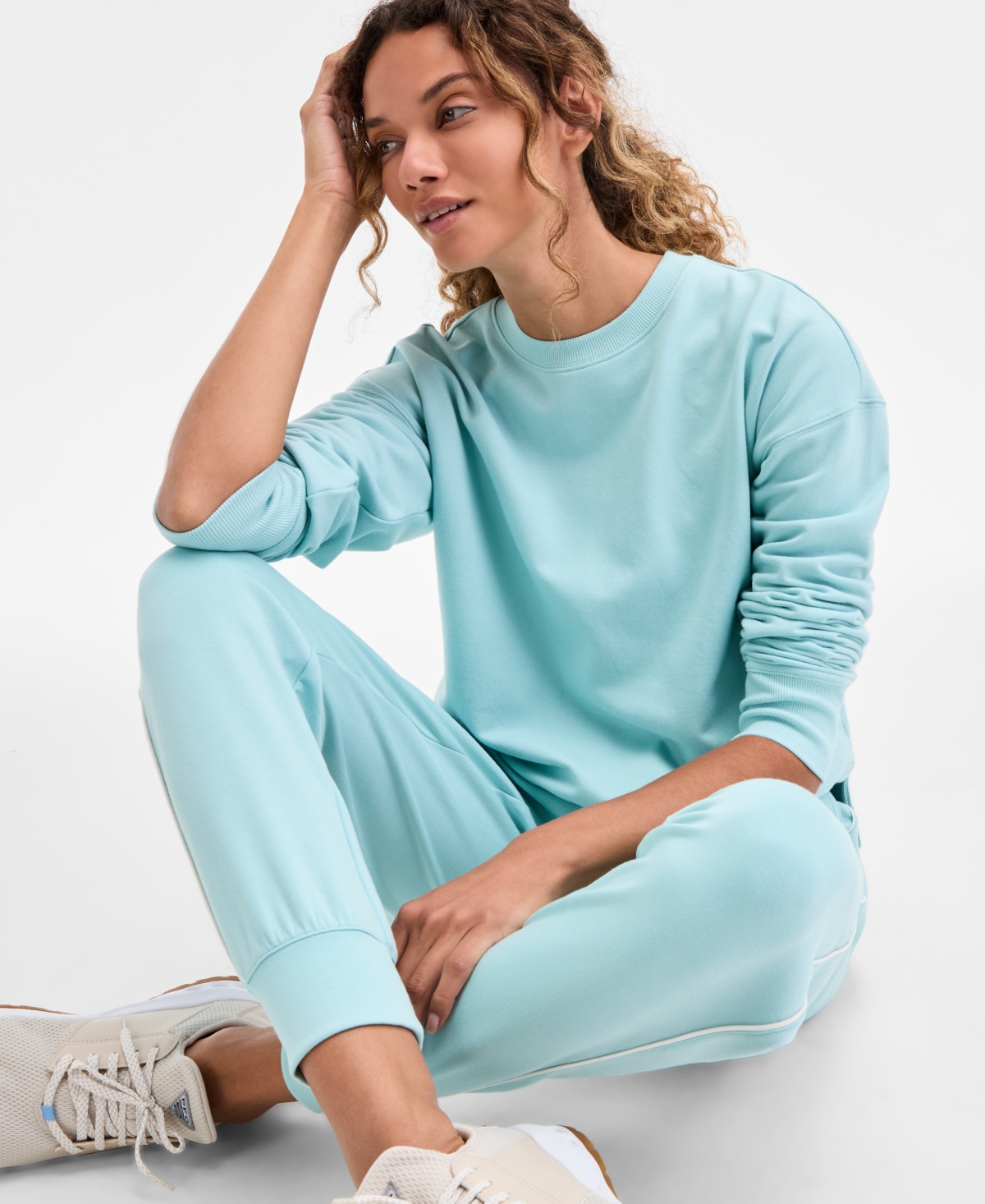 Id Ideology Womens Crewneck Vented-Hem Sweatshirt  Macys Exclusive - Blue Seafoam