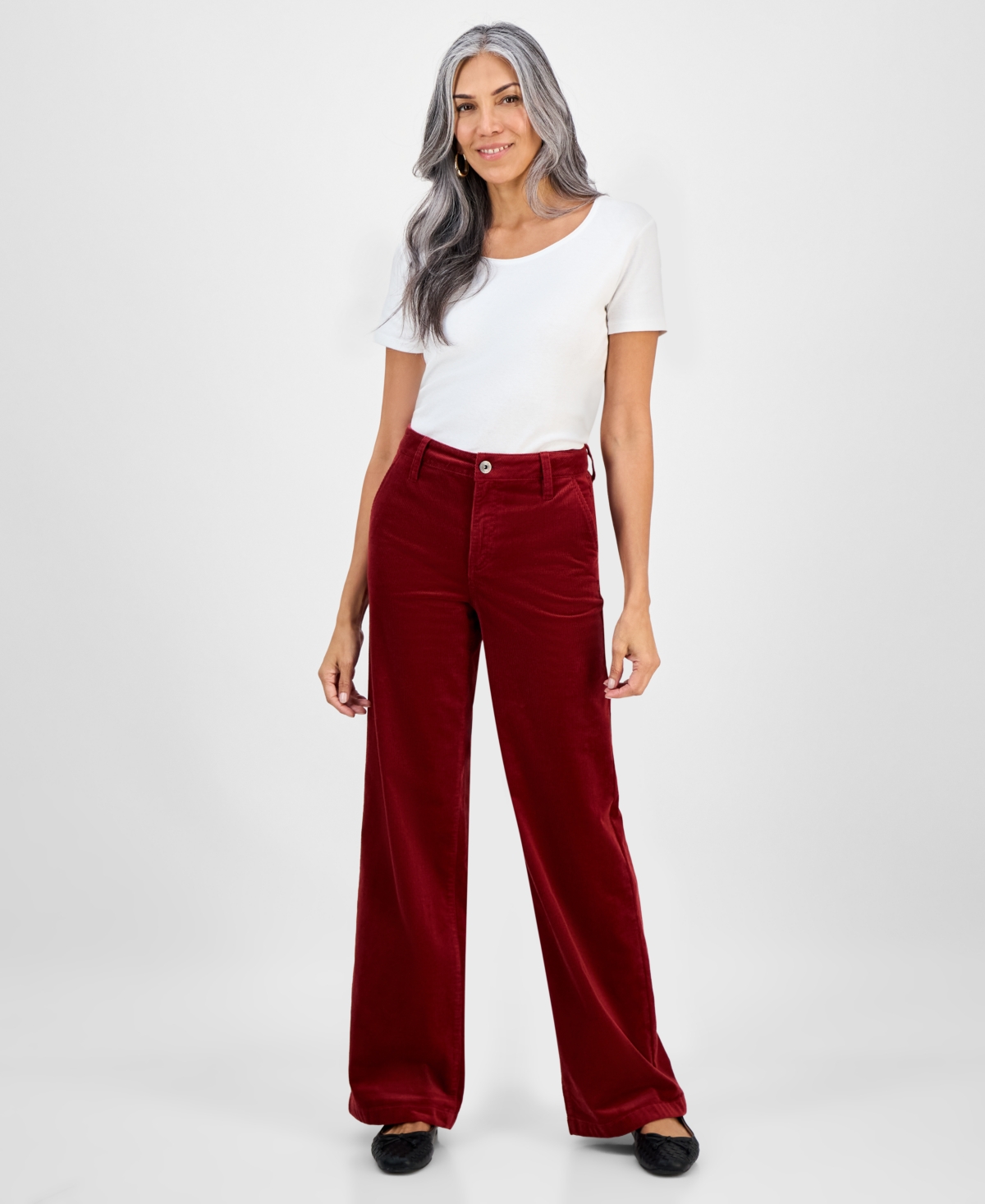 Click here for Style & Co Petite Mid Rise Wide-Leg Corduroy Pants... prices