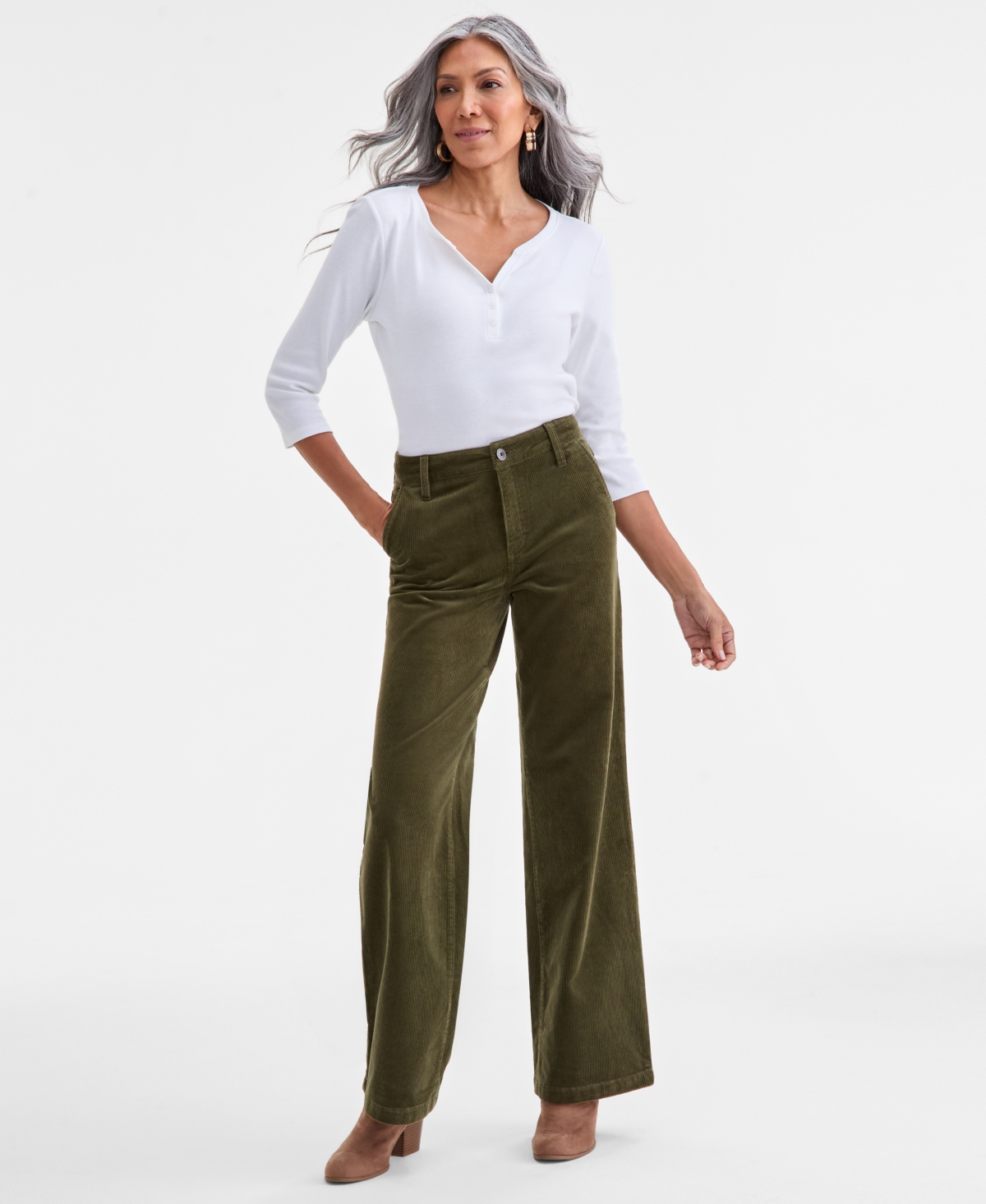 Click here for Style & Co Petite Mid Rise Wide-Leg Corduroy Pants... prices