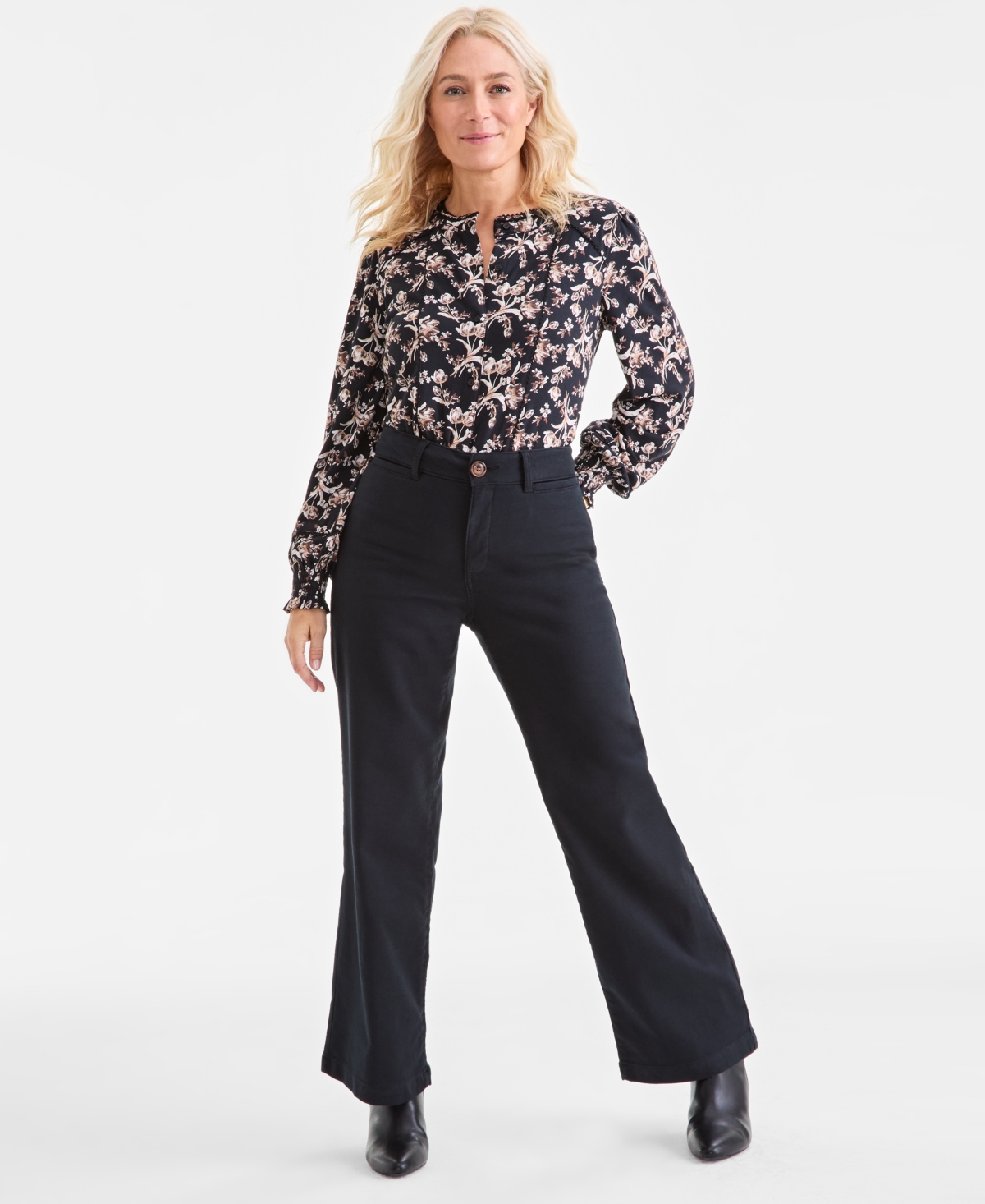 Click here for Style & Co Womens Mid-Rise Twill Wide-Leg Pants  M... prices