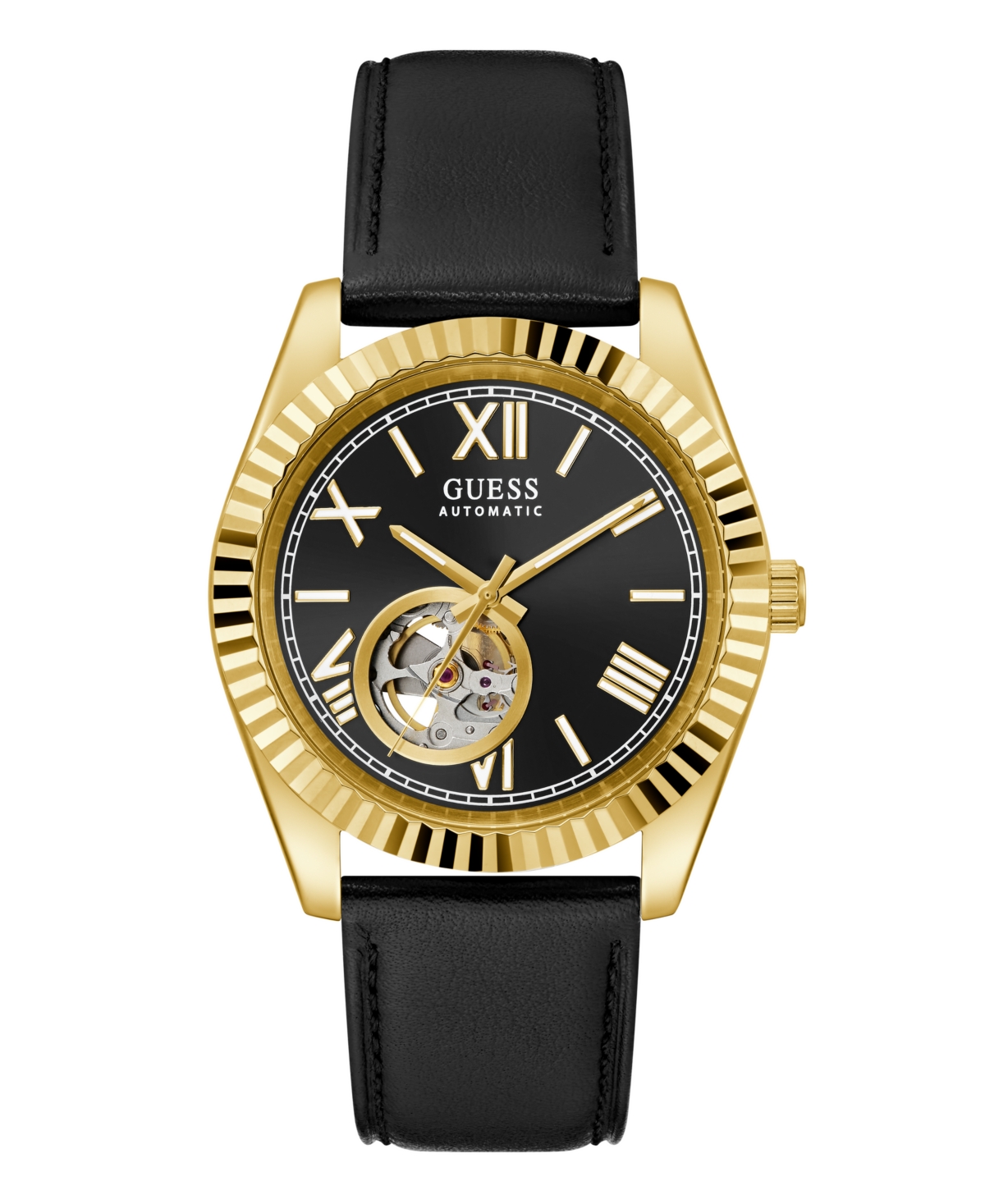 Click here for Guess Mens Black Gold Tone Automatic Watch  42mm -... prices