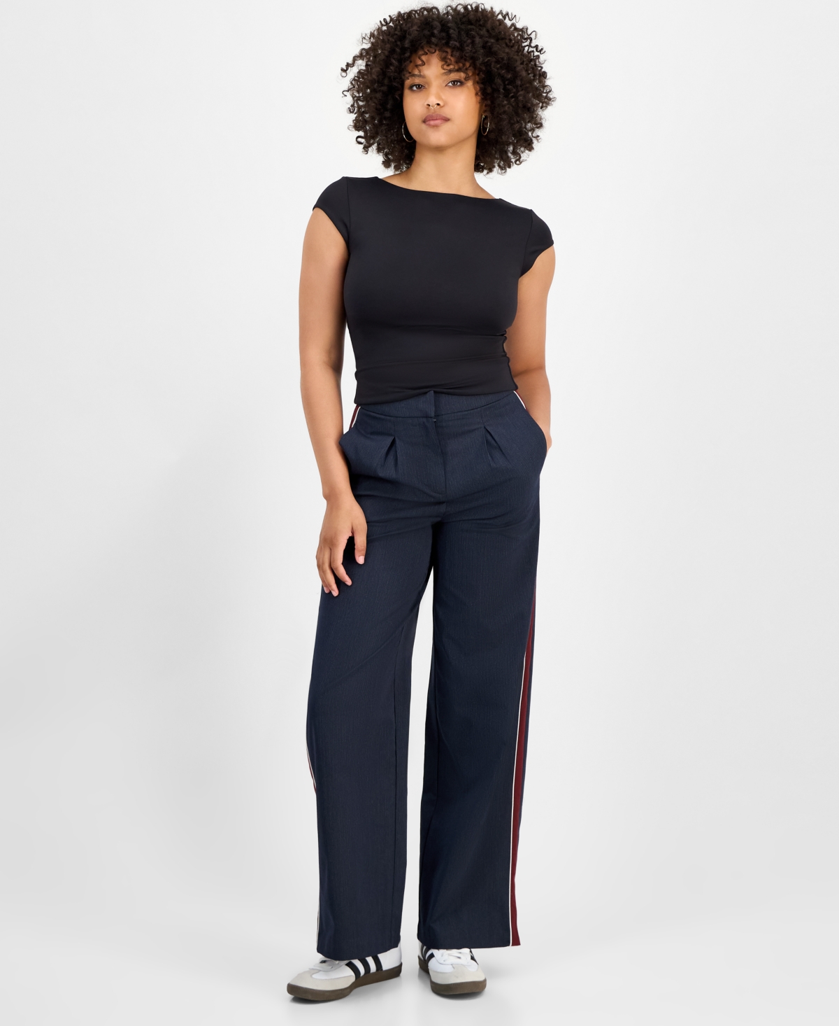 Click here for Bar Iii Womens Side-Stripe Pleated Wide-Leg Pants... prices