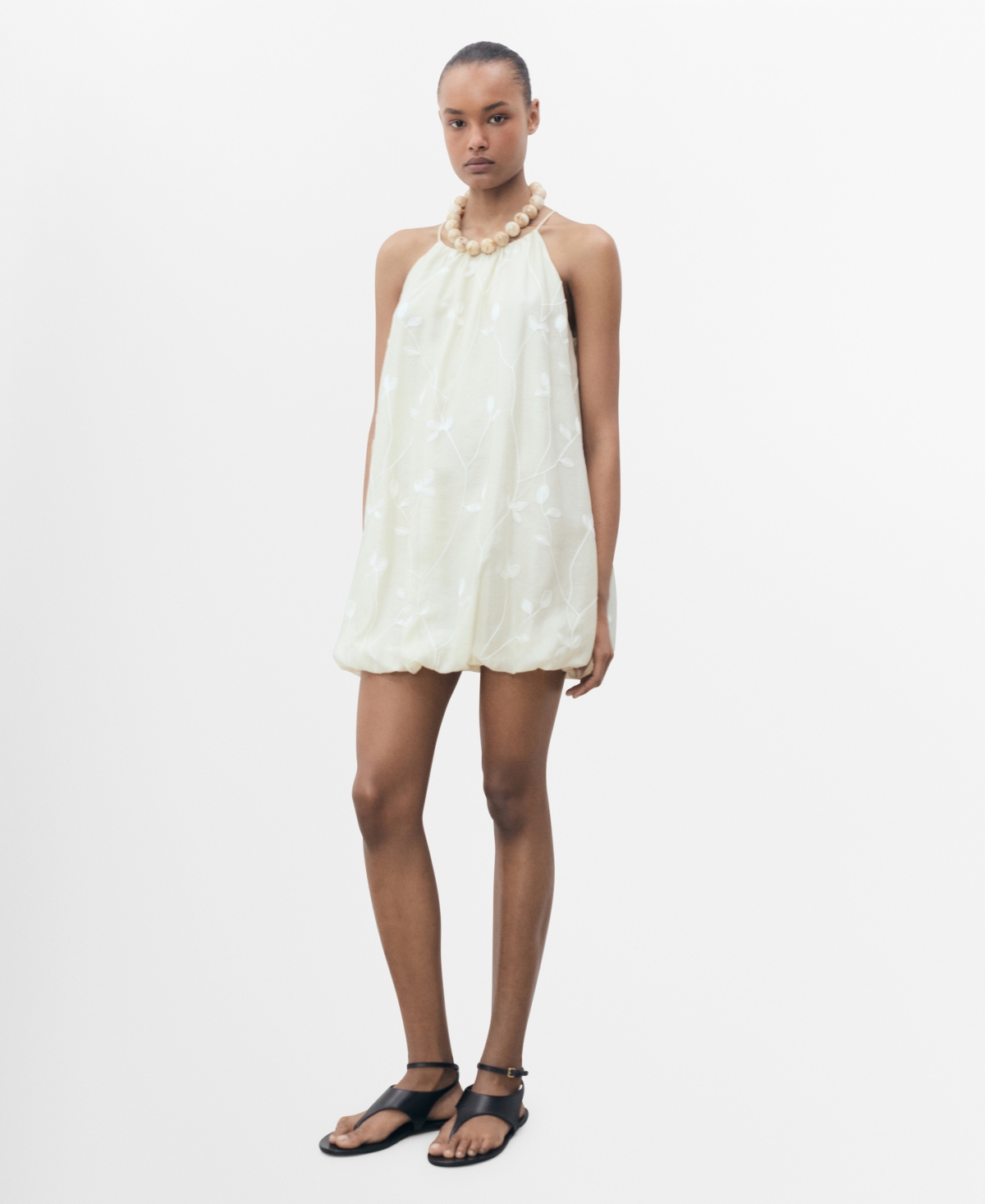 Click here for Mango Womens Balloon Halter Dress - Ecru prices