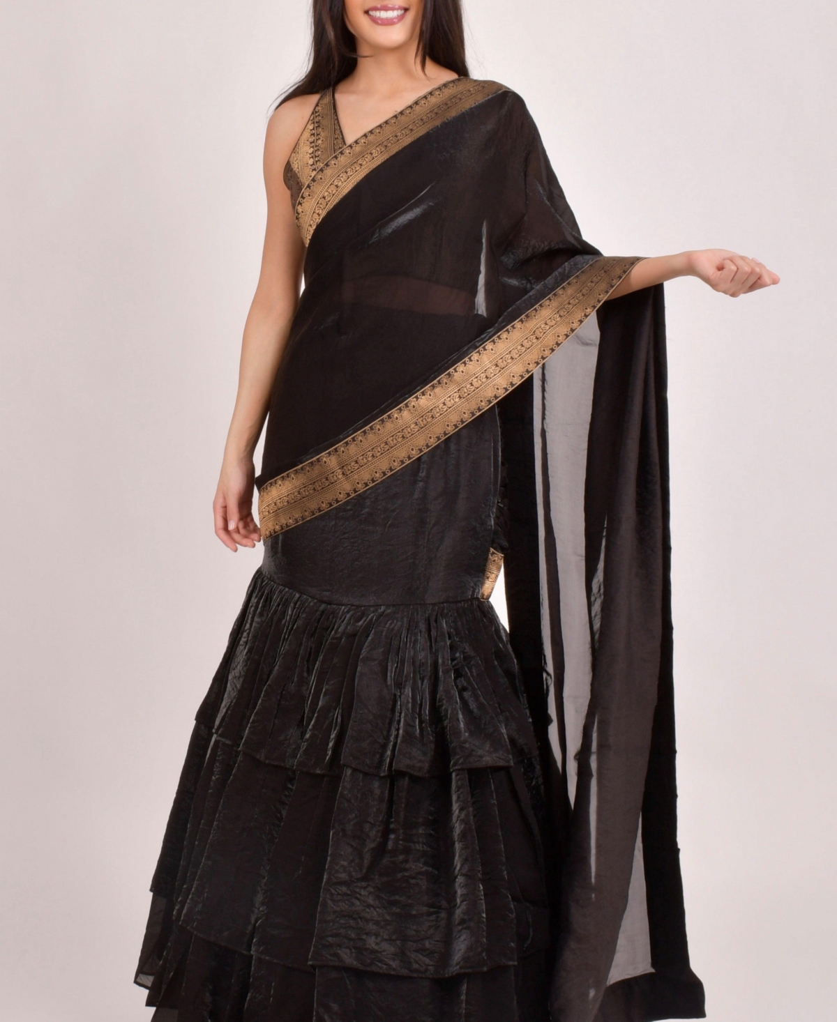 Click here for Raas Womens Black Ruffle Saree - Black prices