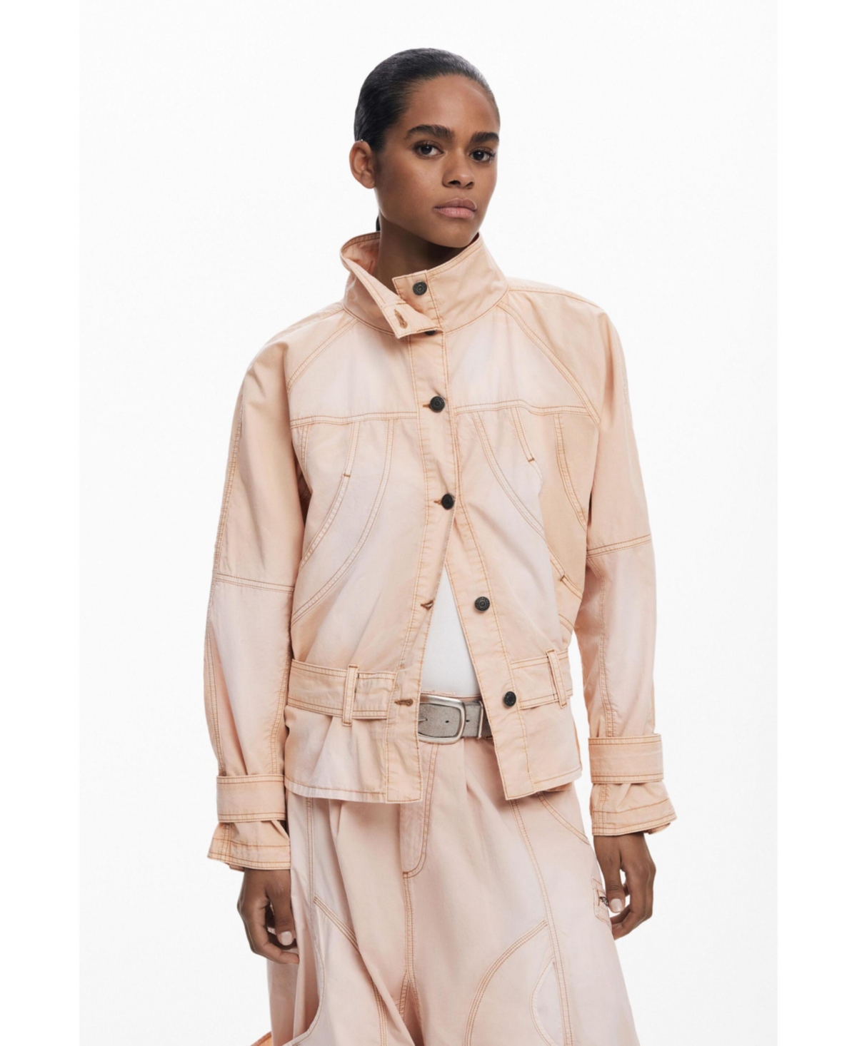 Click here for Desigual Womens Turtleneck denim jacket - Pink prices