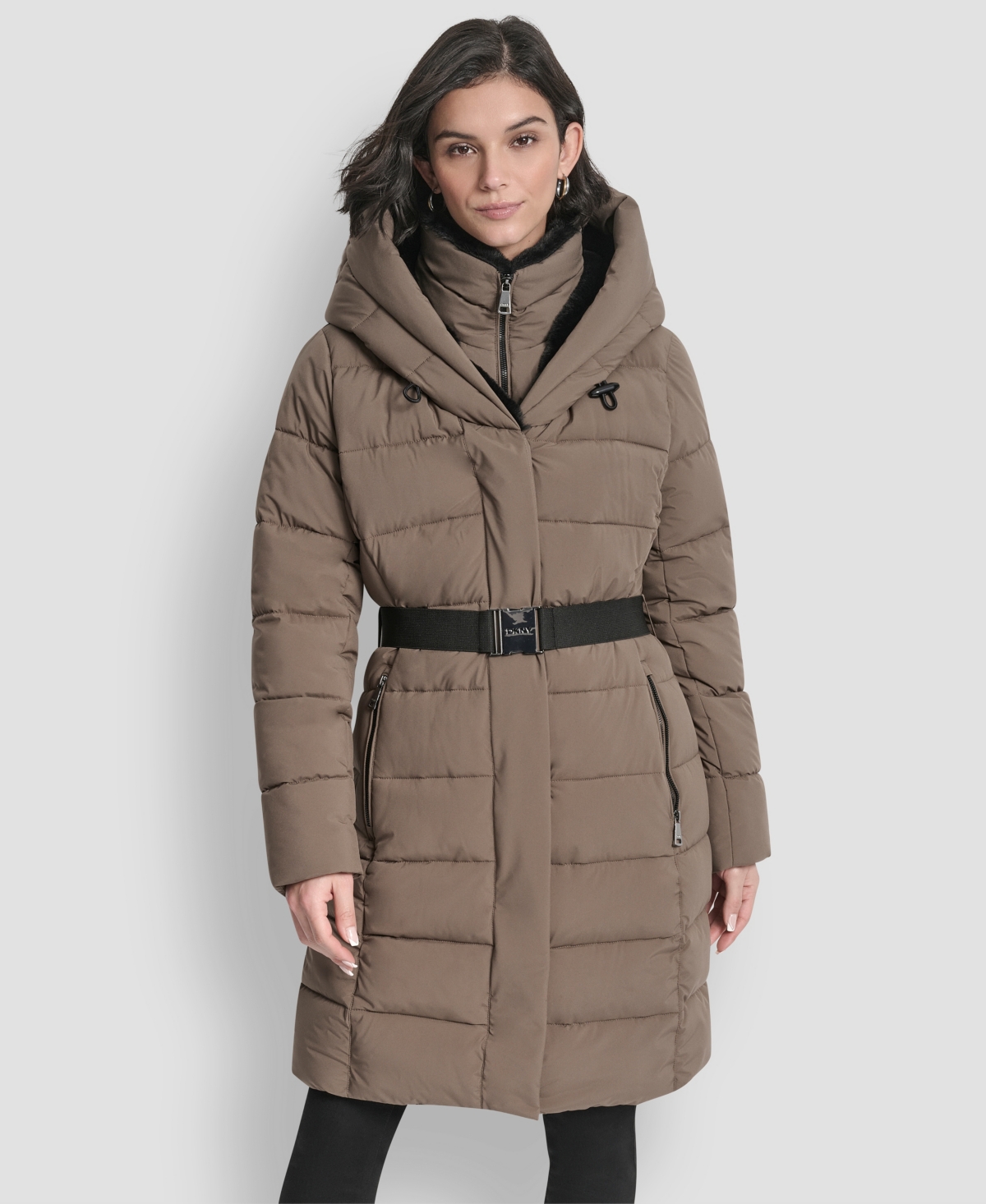 Click here for Dkny Womens Belted Asymmetrical Zip Front Puffer C... prices