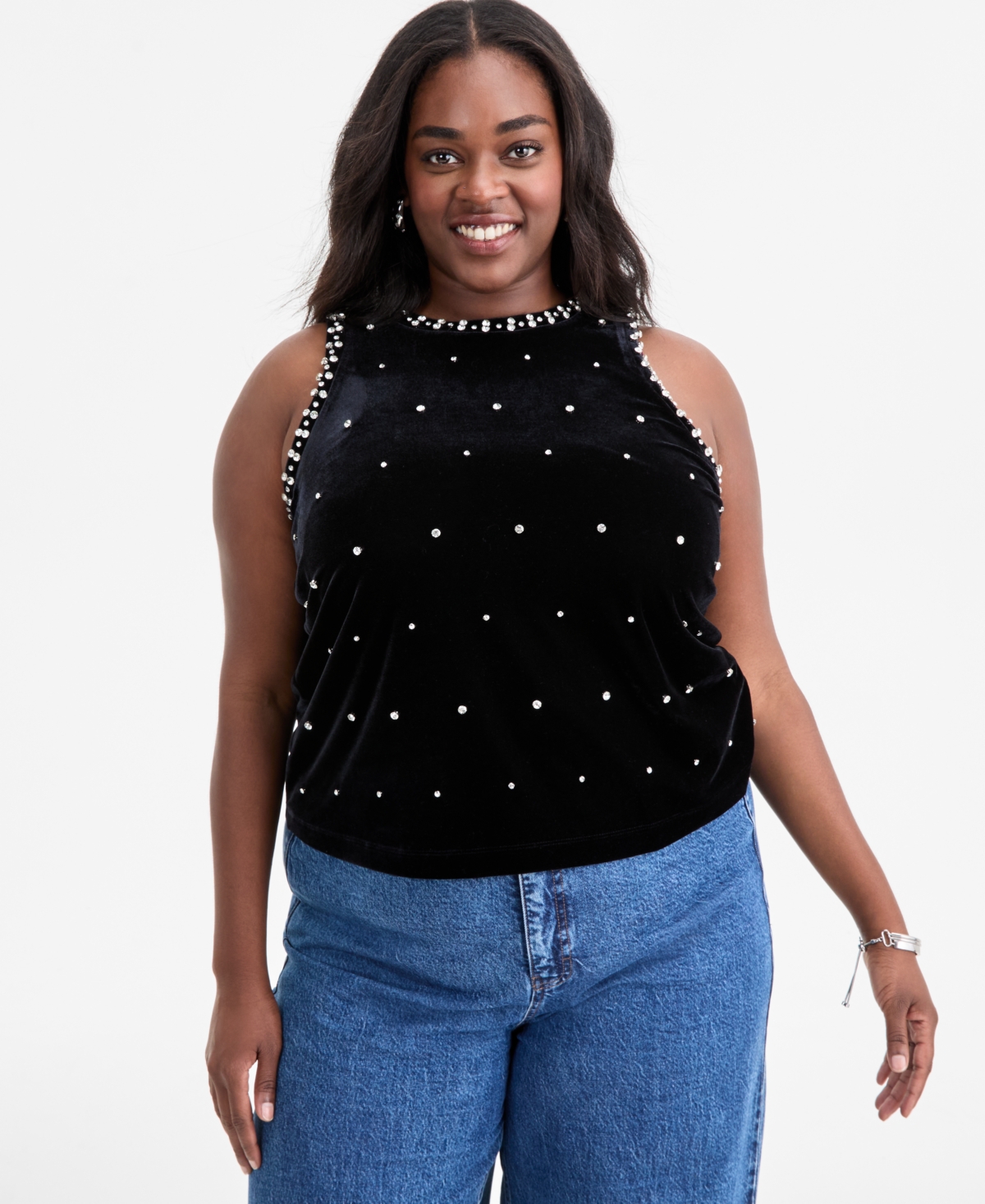 Click here for On 34th Trendy Plus Size Rhinestone-Embellished Ve... prices