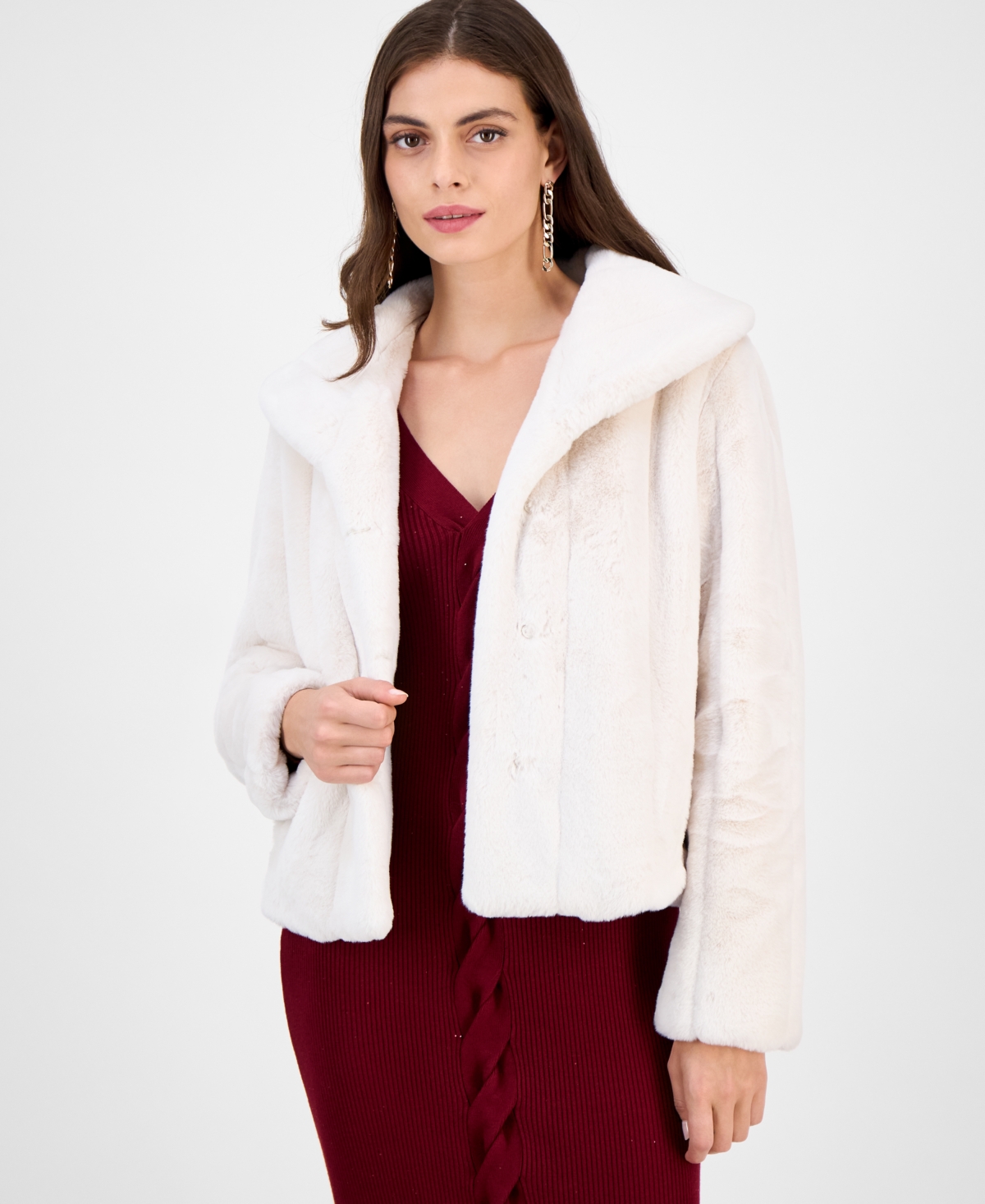 Click here for Guess Womens Sophy Faux-Fur Jacket - Muted Stone prices