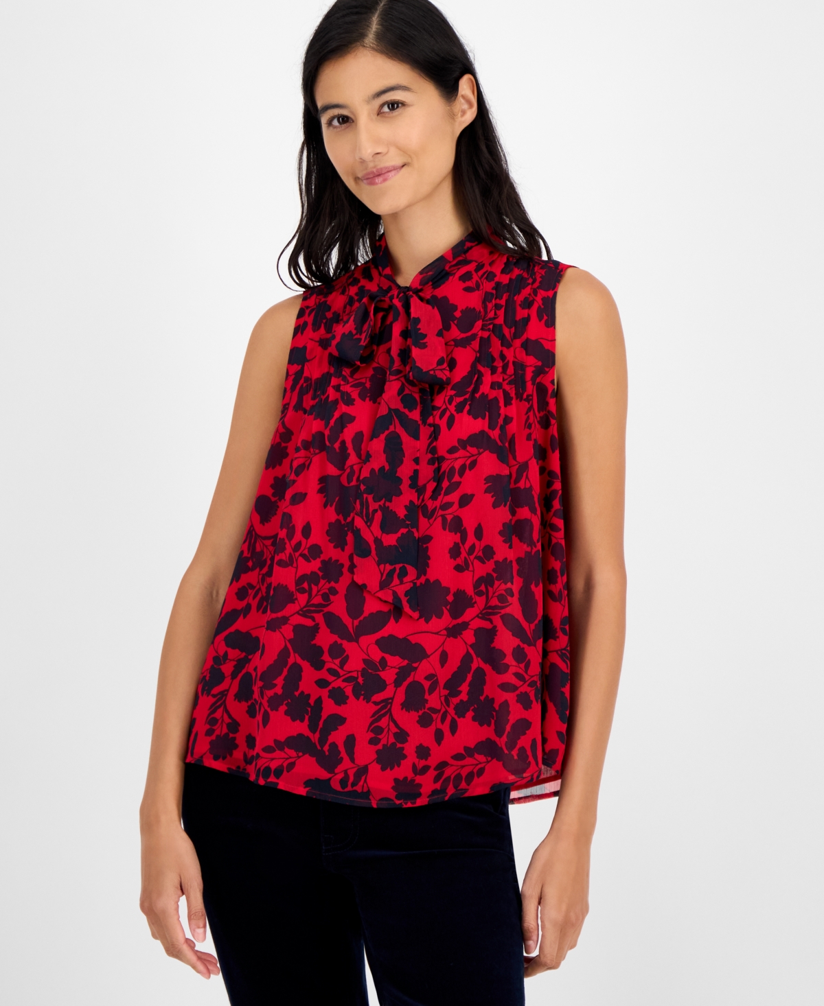 Click here for Tommy Hilfiger Womens Floral-Print Pleated Top - S... prices